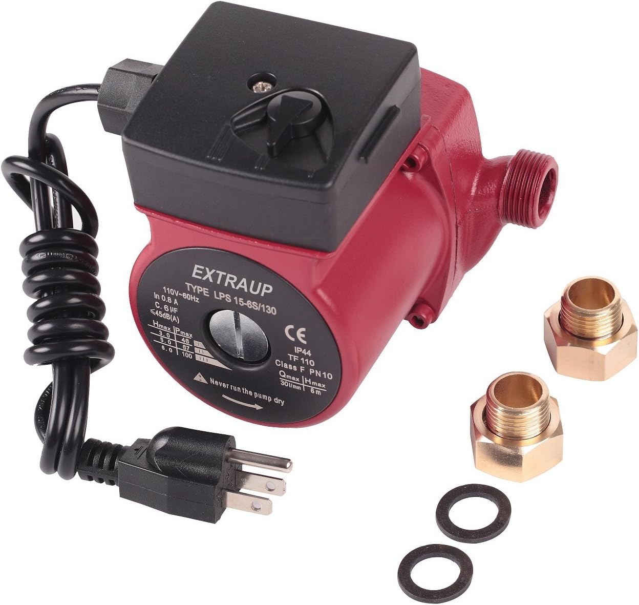 EXTRAUP 3/4 NPT 110V Hot Water 3-Speed Cast Iron Circulation Pump ...