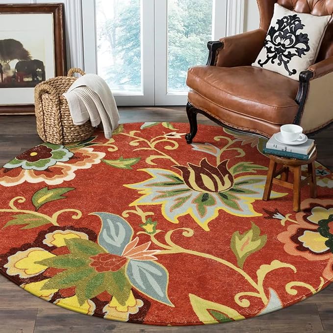 Amazon.com: Lahome Red Floral Round Rug - 4 ft Washable Round Area Rugs ...
