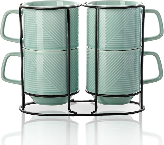 Amazon.com: Adewnest Stackable Coffee Mugs with Rack: 13 oz Stacking ...