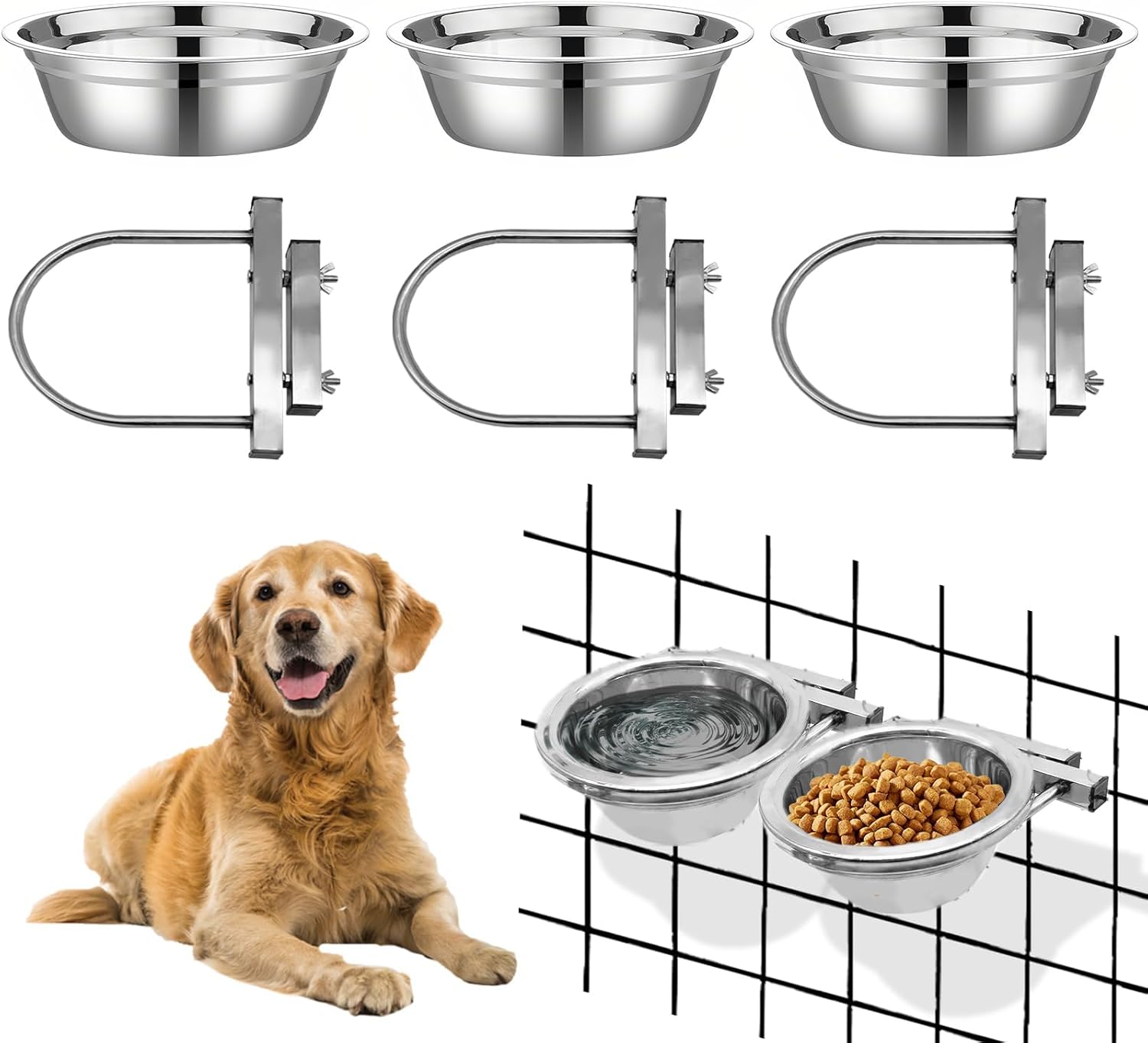 Amazon.com : kathson Kennel Water Bowl 3 Sets Hanging Cage Crate Bowl ...