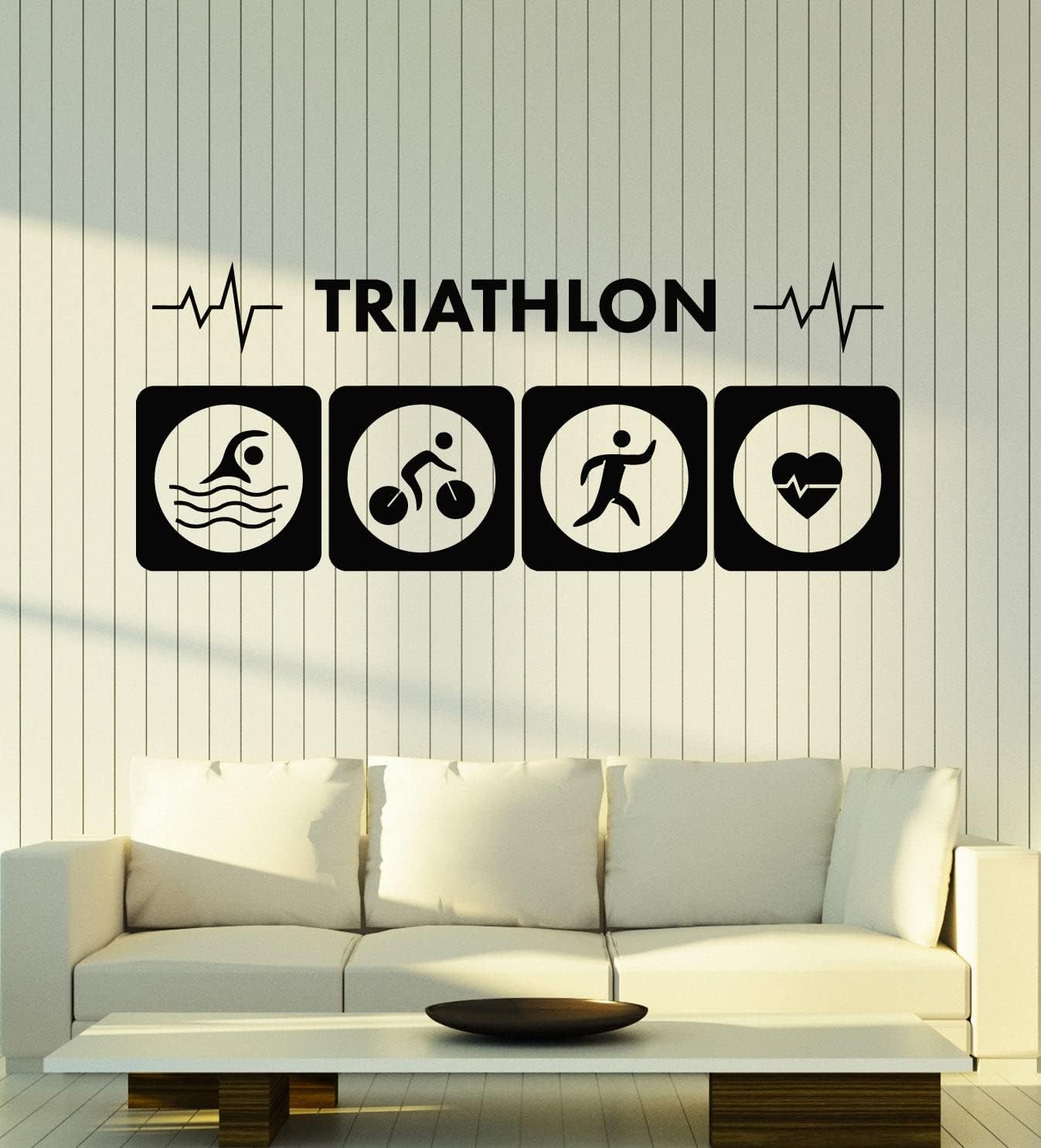 Vinyl Wall Decal Heart Beat Healthy Lifestyle Sports Triathlon Stickers ...