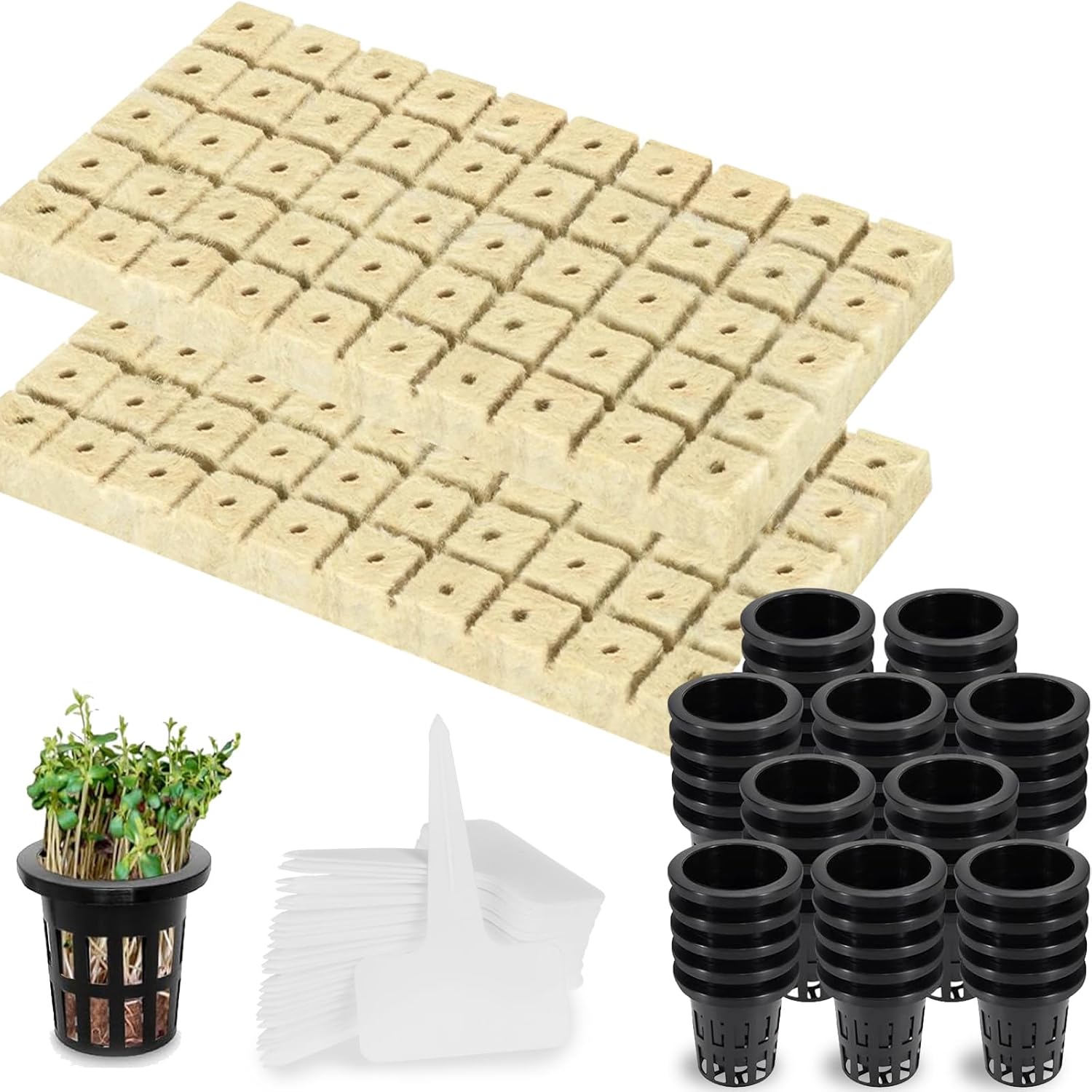 Amazon.com: COFEETBO 100 Sets Rockwool Grow Cubes with Net Pots, 1in ...