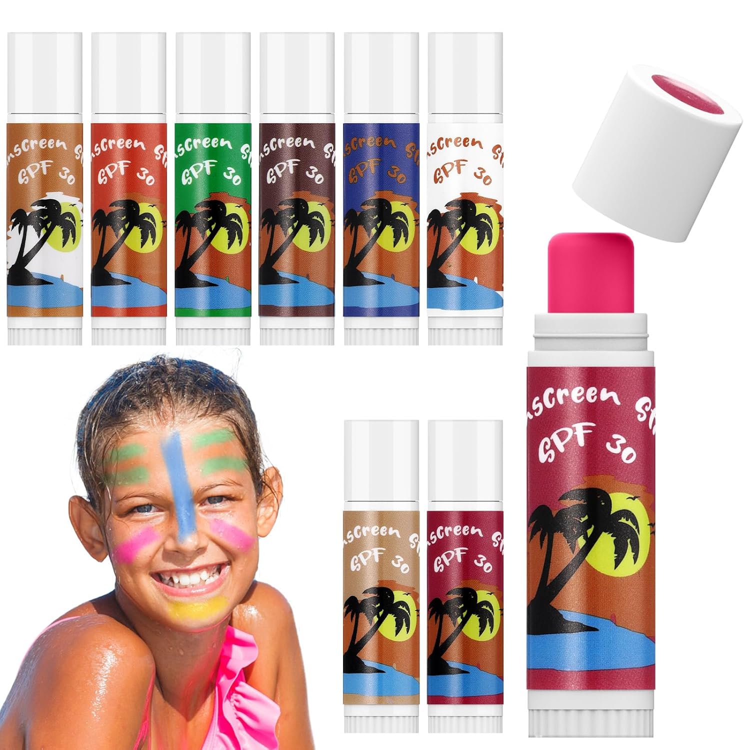 8 Pcs Zinc Oxide Stick Mineral Sunscreen Mineral Face Stick Water ...