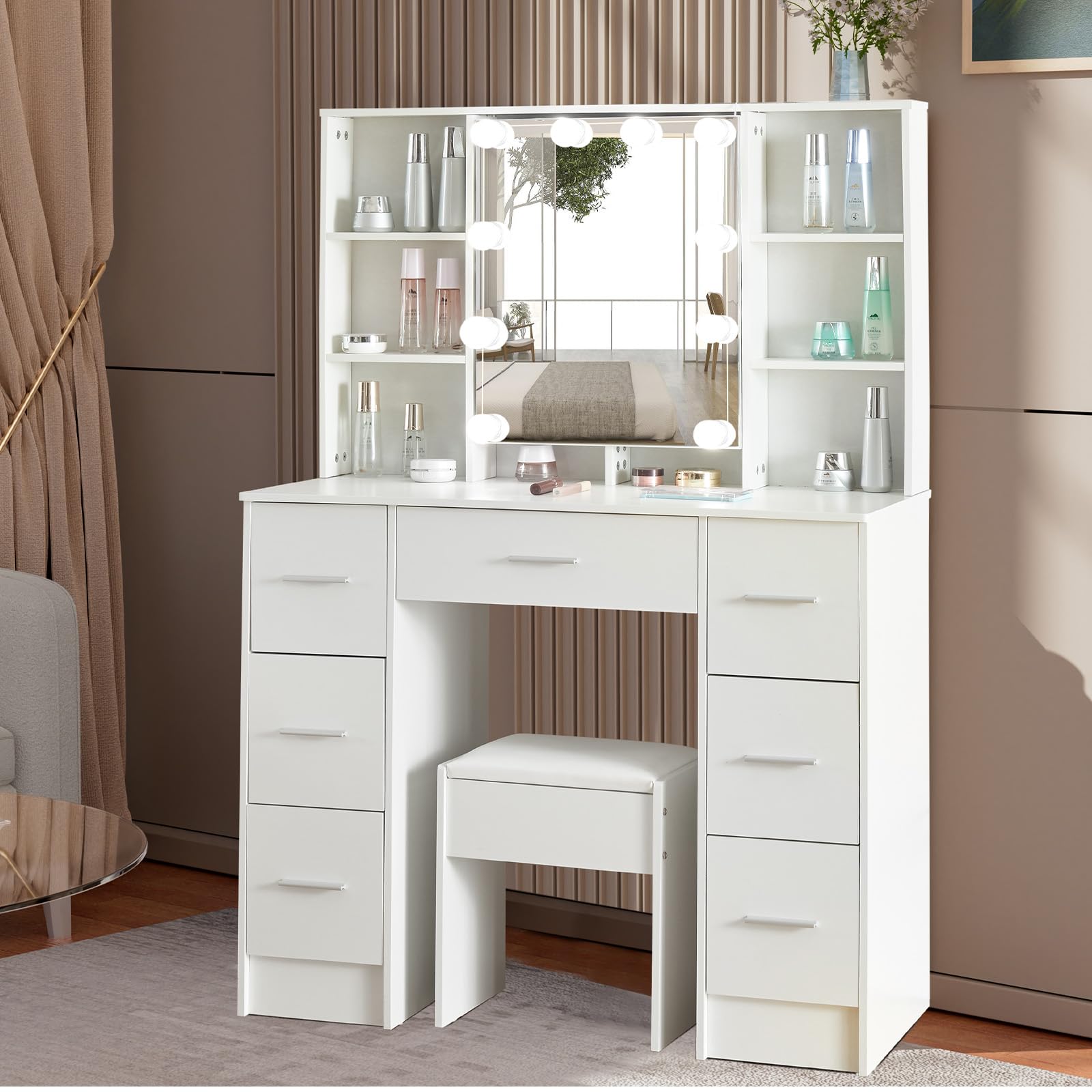 Amazon.com: Umeiga Large Vanity Desk with Mirror and Lights, Storage ...