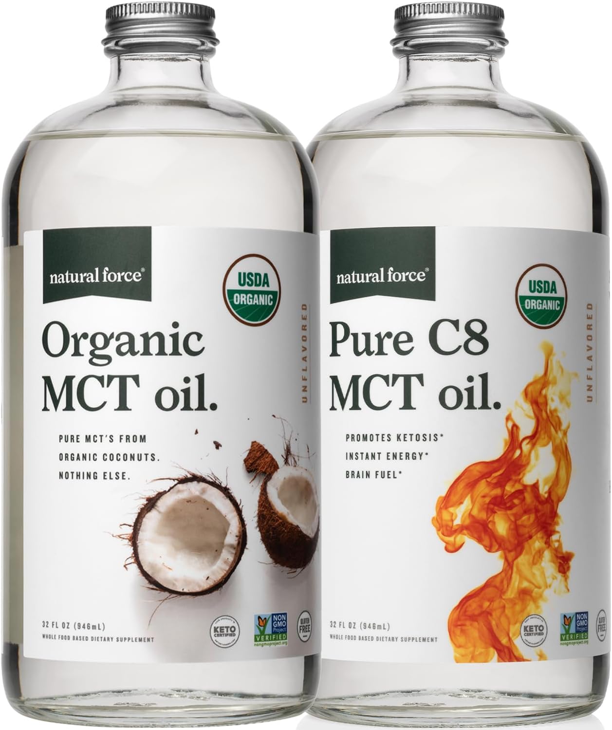 Amazon.com: Natural Force Organic Pure C8 + Organic MCT Oil Bundle – USDA Organic, Non GMO, 100% ...