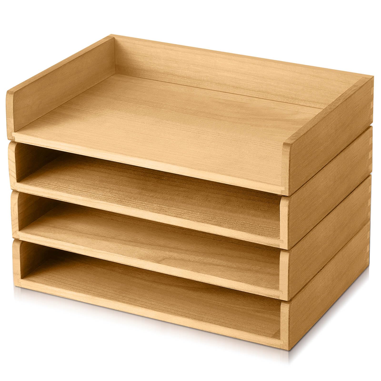 Amazon.com : Yeaqee 4 Pcs Stackable Paper Tray Wood Desk Organizer ...