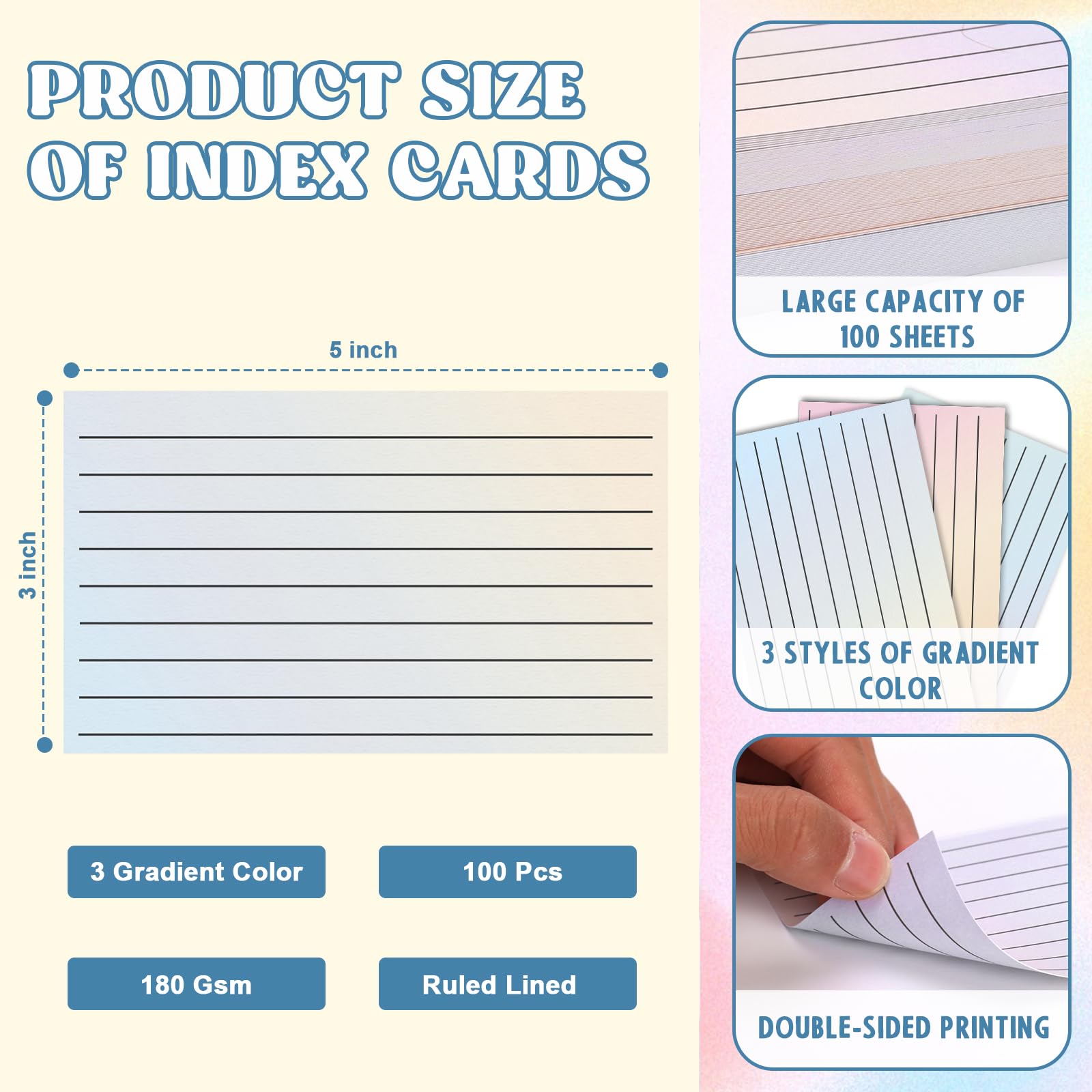 Snapklik.com : 100 Pack Ruled Index Cards 3x5 Gradient Colored Index ...