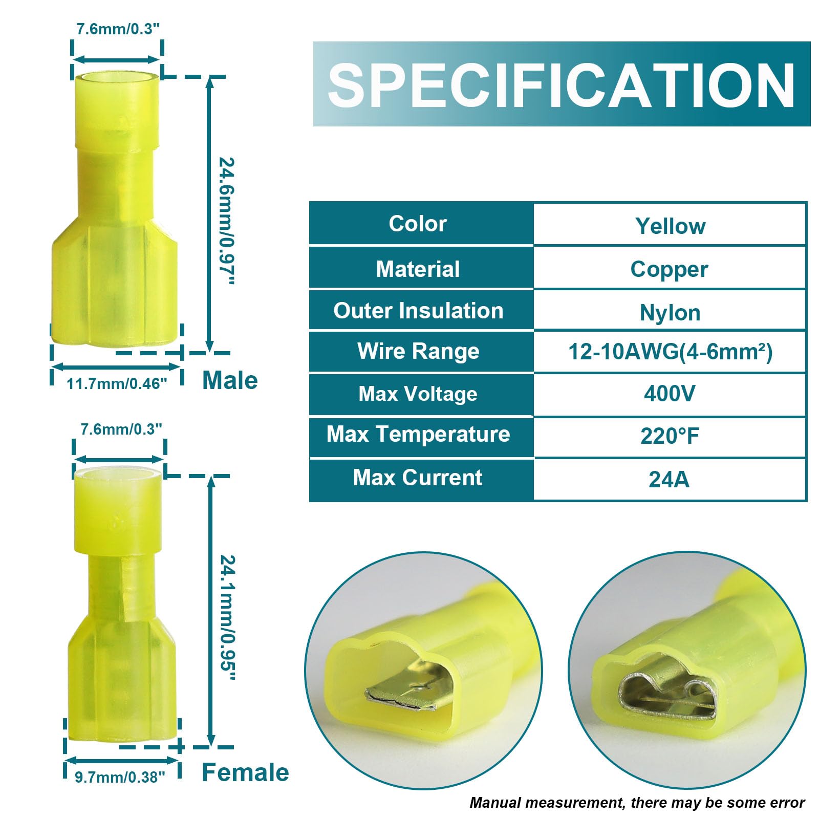 Snapklik.com : 80PCS Spade Connectors Female And Male, 12-10 AWG Quick ...