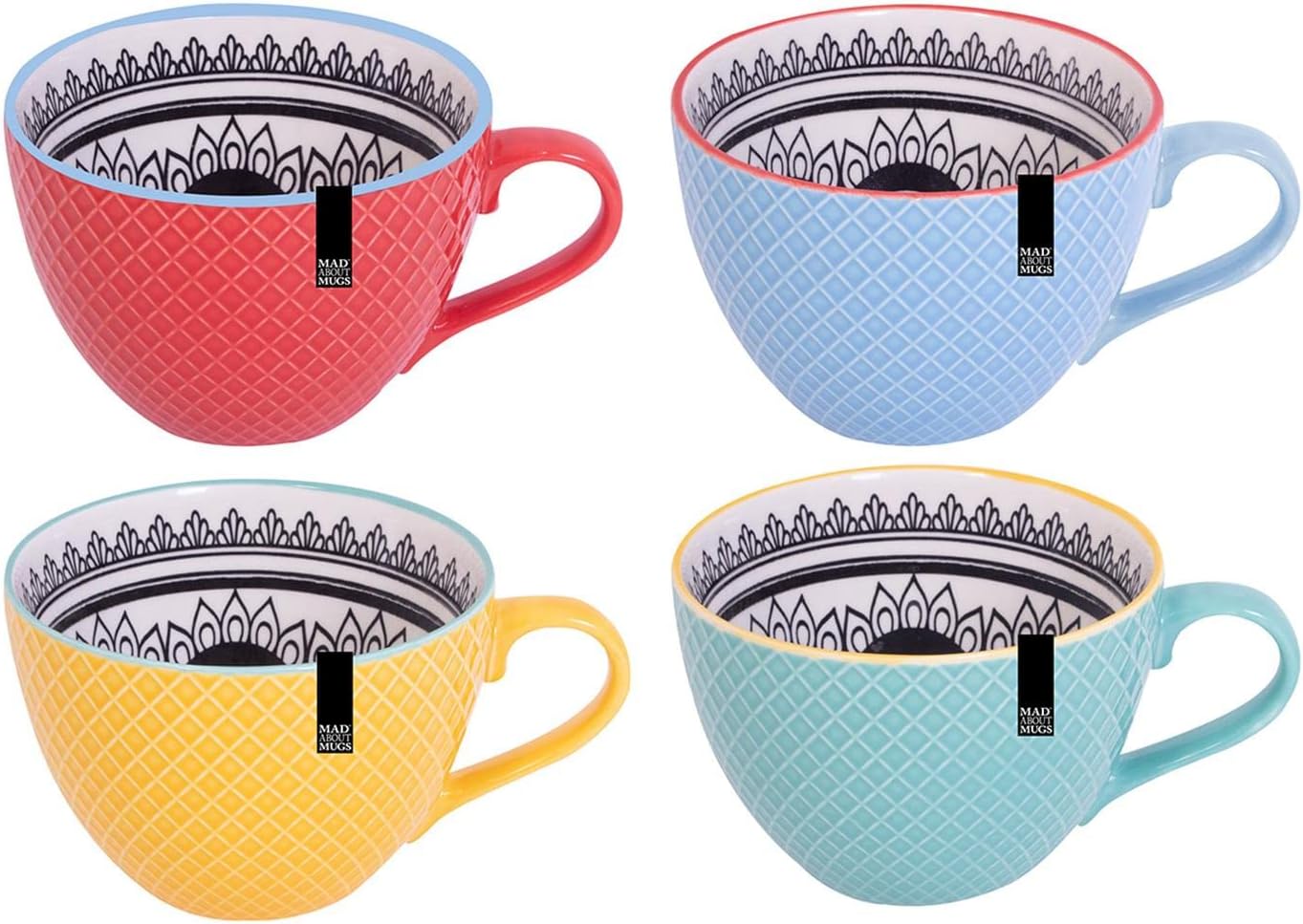YöL Set Of 4 Mugs Bohemian Modern Design Embossed Mugs New Bone China ...