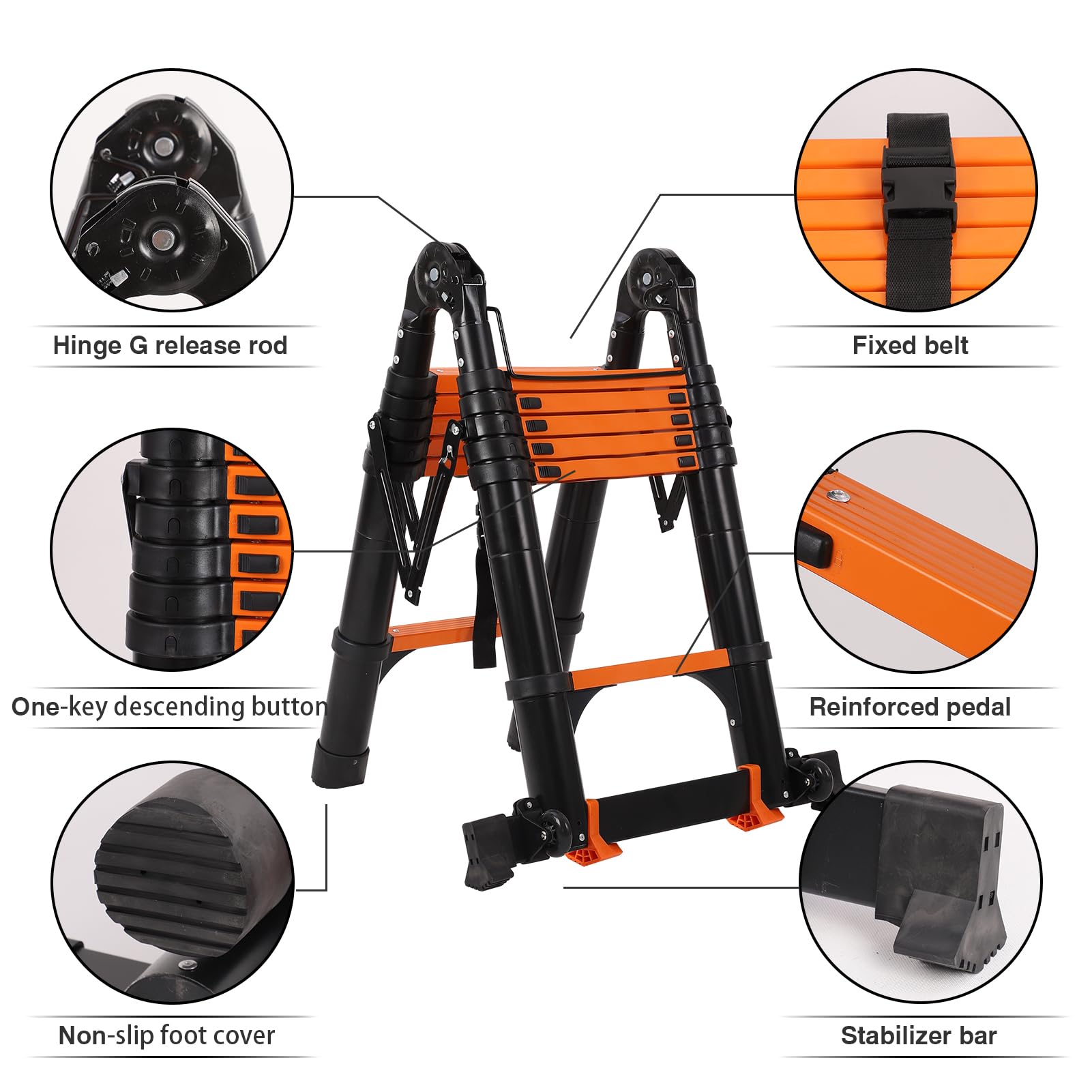12.5FT Telescoping Ladder,Telescoping A Frame Ladder with Balance Bar ...