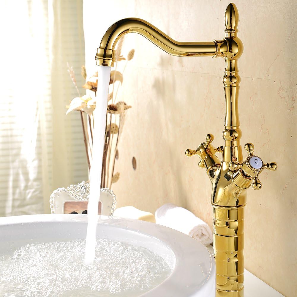 VAPSINT Traditional Victorian Golden Sink Mixer Swivel Spout Twin Cross ...