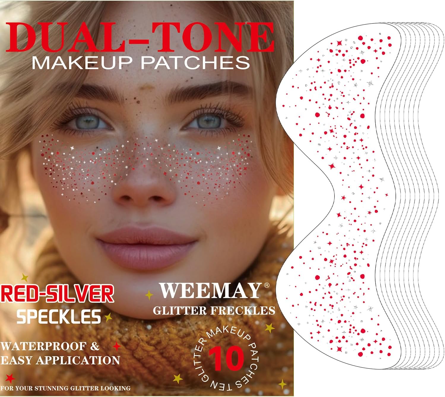 Amazon.com : 10 Pcs Red-Silver Dual-Tone Glitter Freckles, Double ...