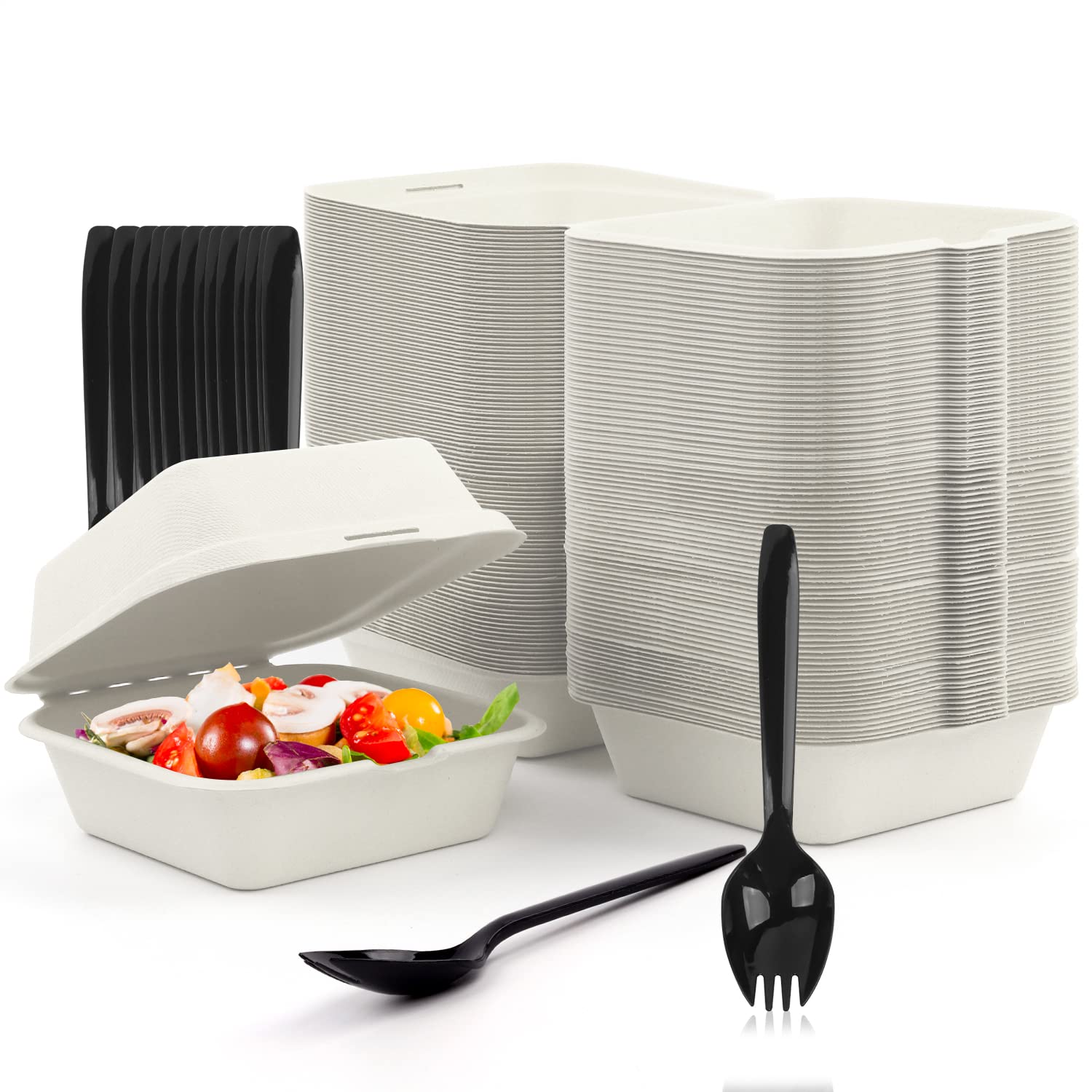 Buy Clamshell Food Containers,100 Pack Hinged Container Disposable Base ...