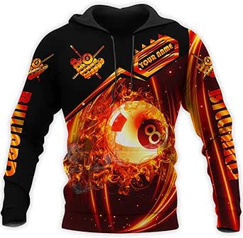 Amazon.com: Custom Fire Billiard Ball Hoodie, 8 Ball Billiard Shirt ...