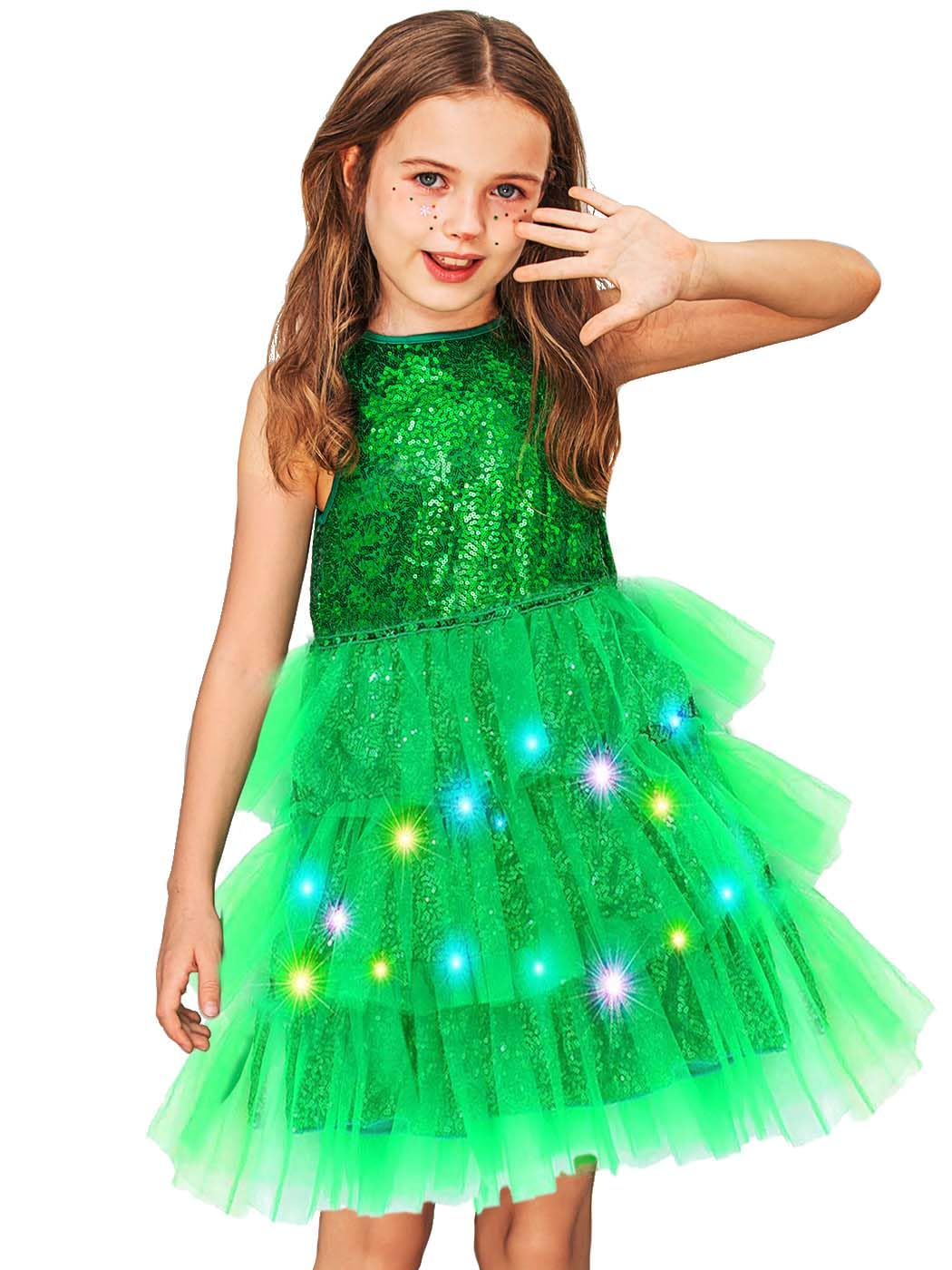 Amazon.com: EASEDAILY Light up Girls Dress Glitter Sequin Green Tulle ...