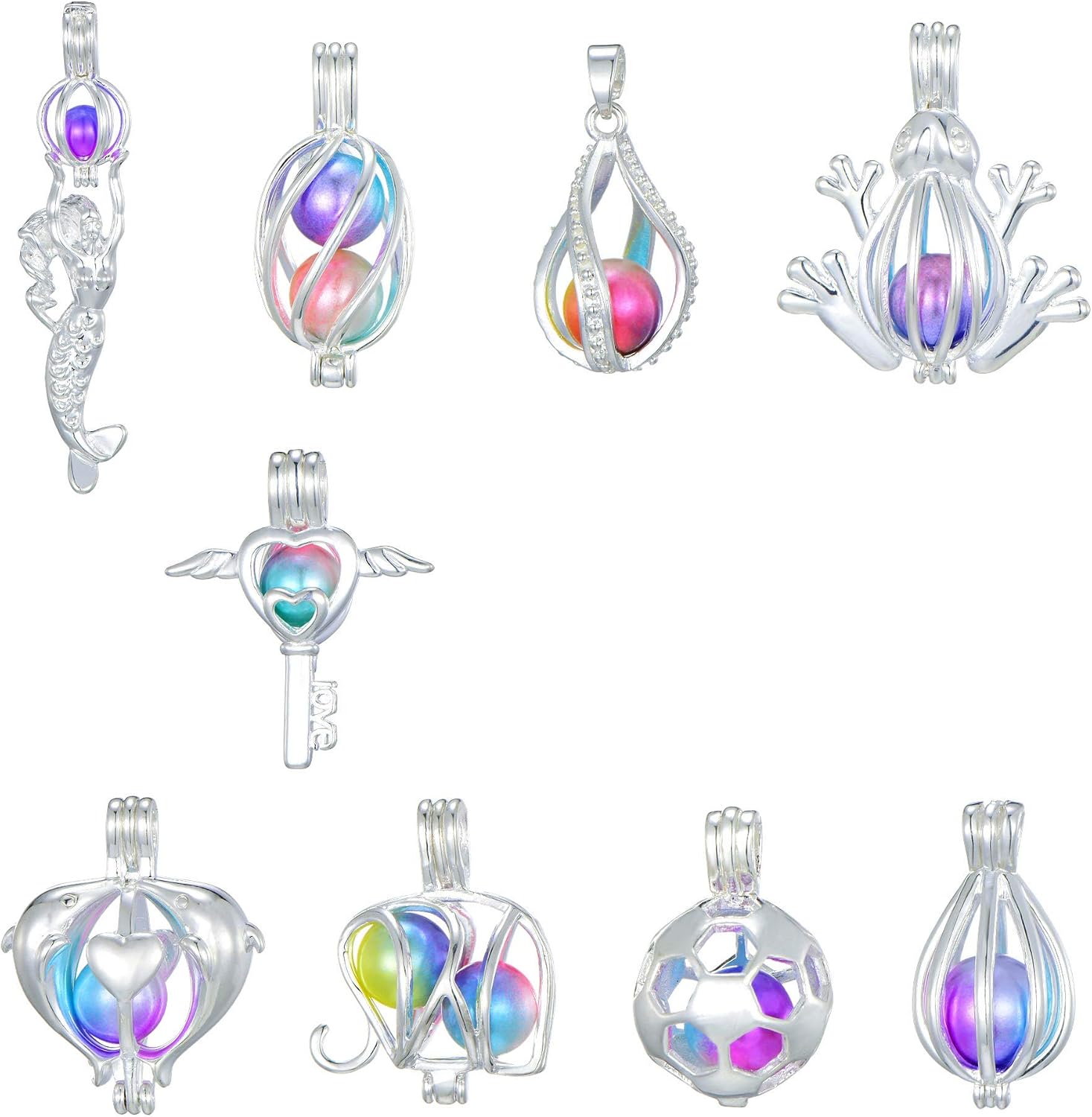 Amazon.com: manloufushi 9Pcs Silver Mixed Pearl Cage Locket Pendants ...