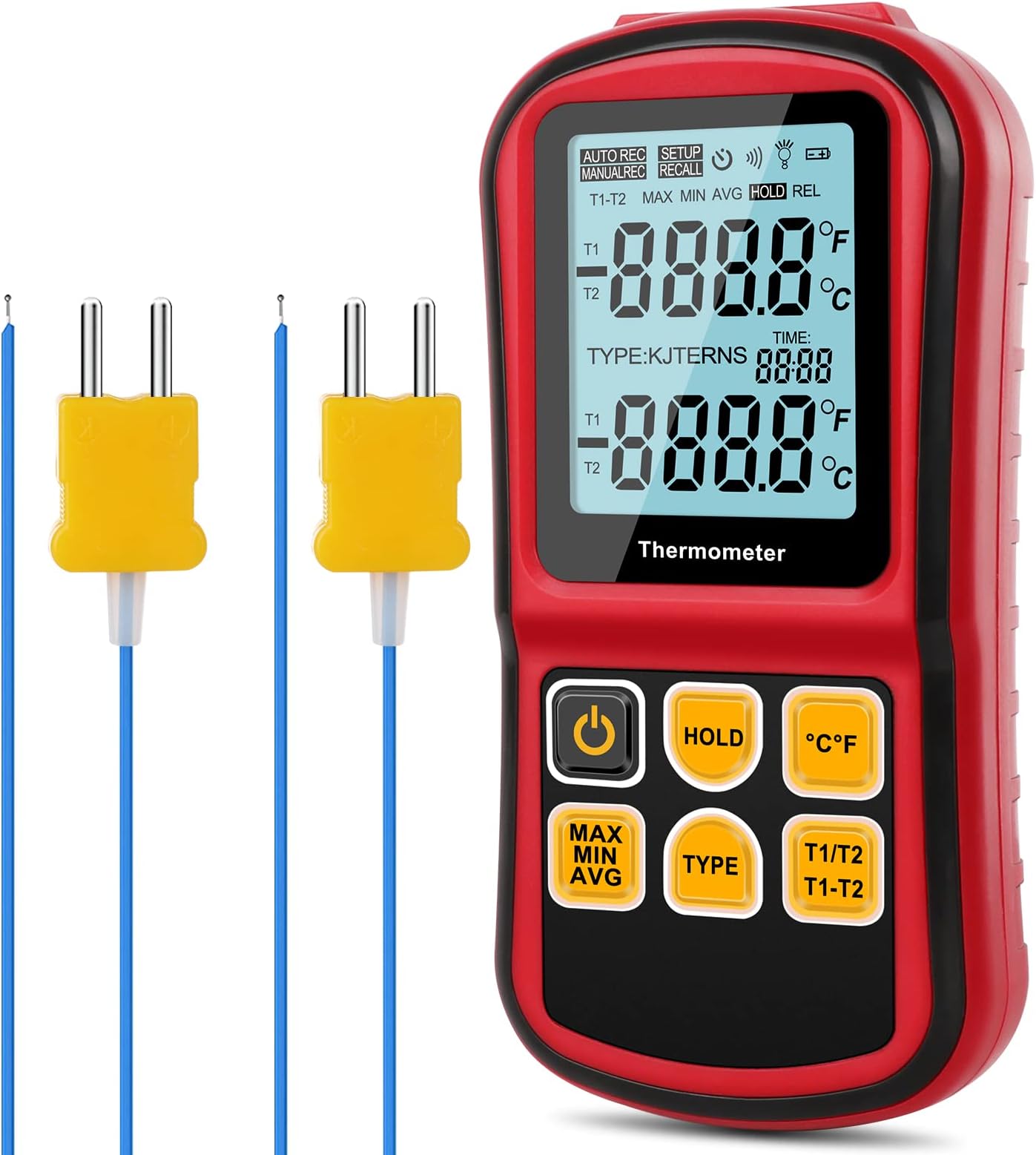 Leaton® Digital Thermocouple Thermometer Dual-Channel LCD Backlight ...
