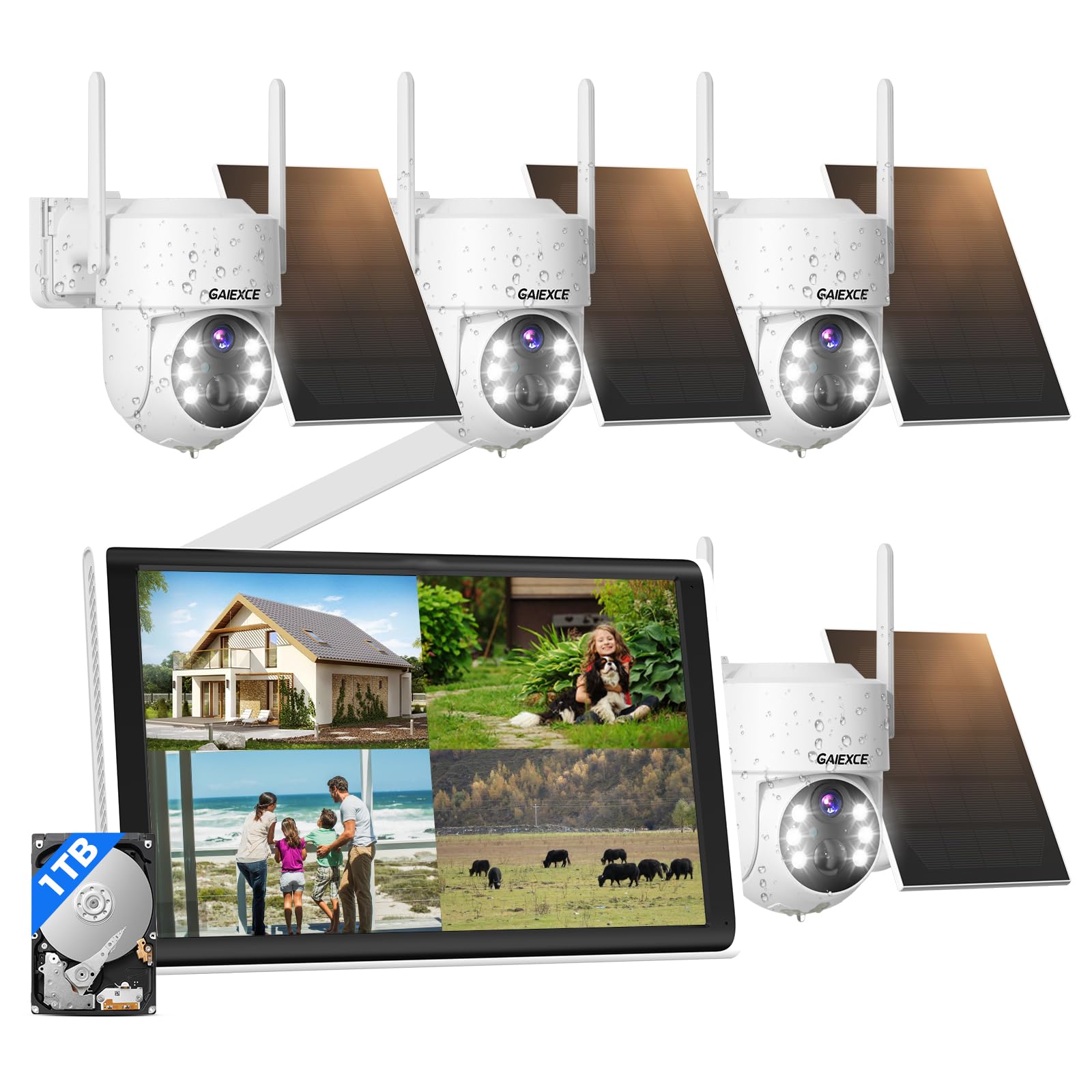Amazon.com : GAIEXCE Wireless Solar Camera System Outdoor, 4PCS 4MP ...