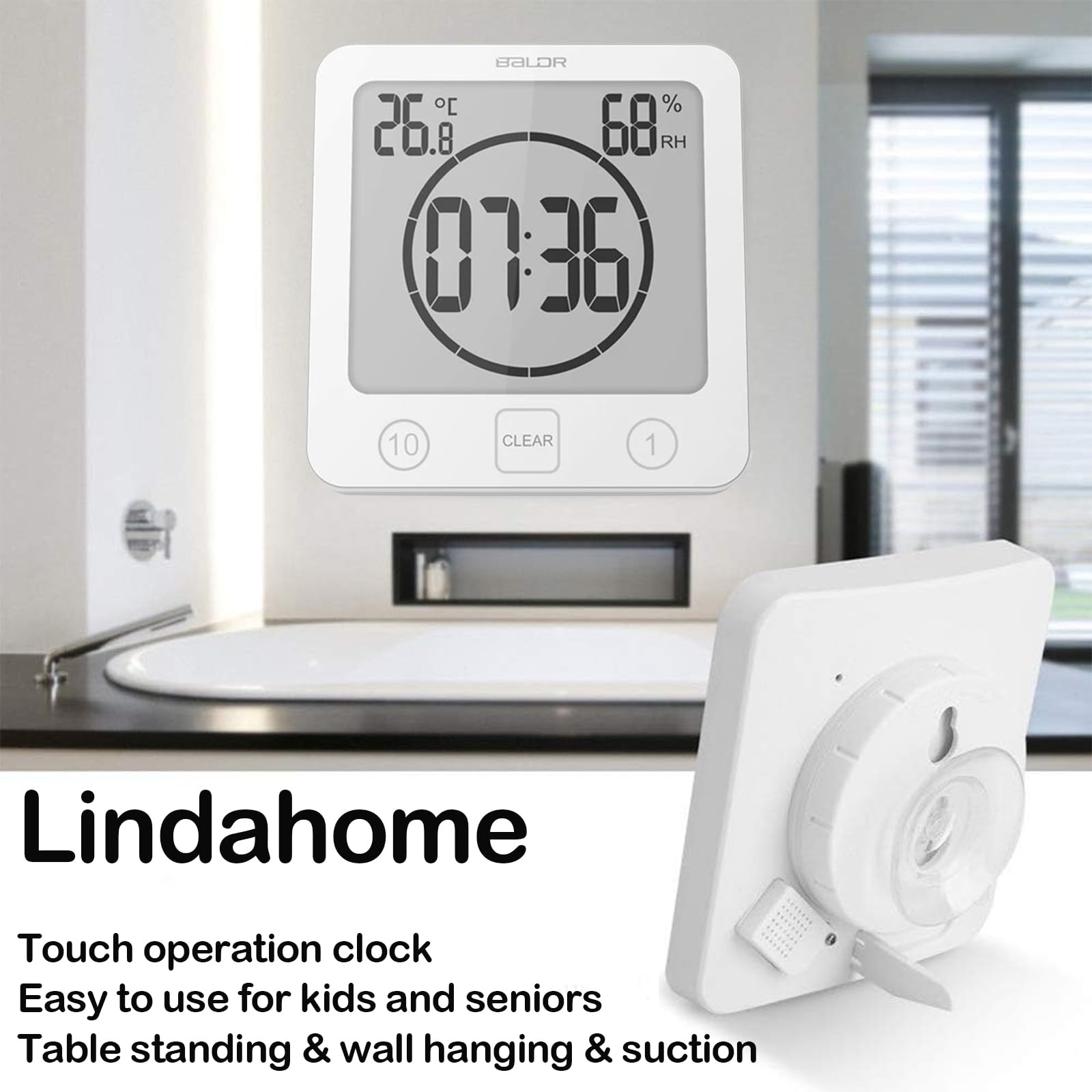 Waterproof Bathroom Wall Clock with Timer, Digital Water Resistant ...