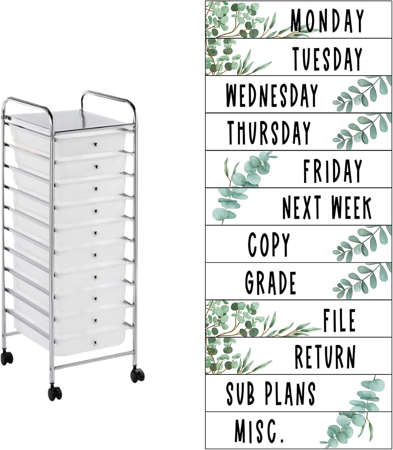 Amazon.com : 12 Pieces Rolling Storage Cart Labels 10 Drawer Rolling ...