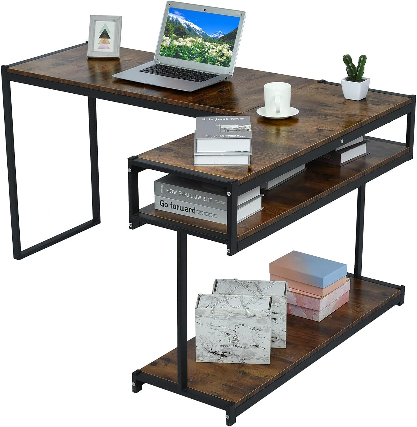 Amazon.com: absuyy L Shaped Desk, Reversible L-Shaped Corner Computer ...