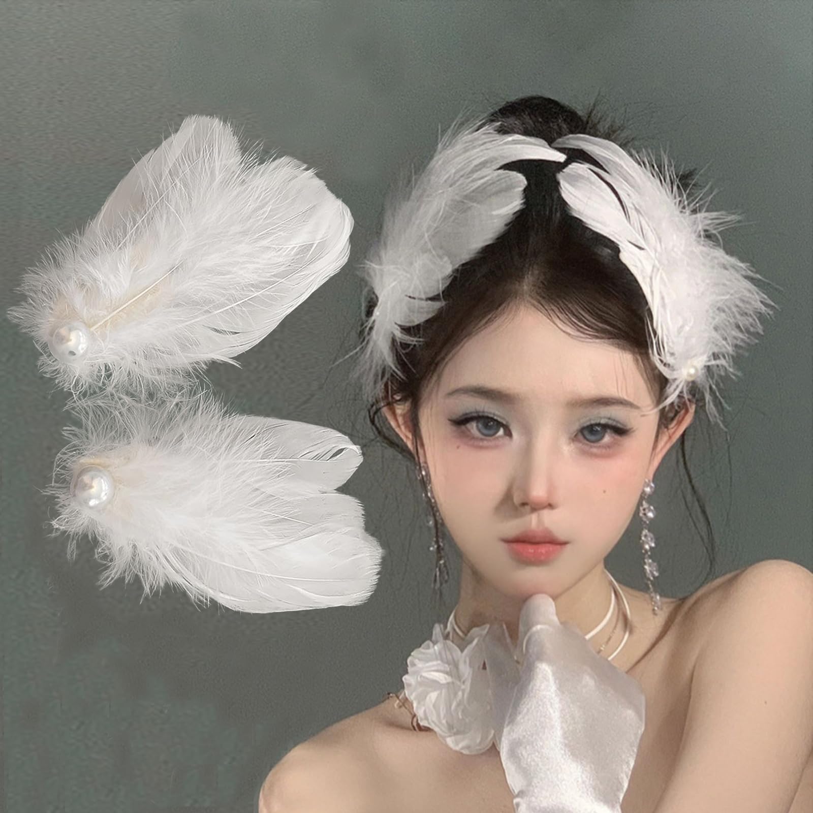 Amazon.com : 4Pcs White Feather Hair Clip Artificial Swan Ostrich ...