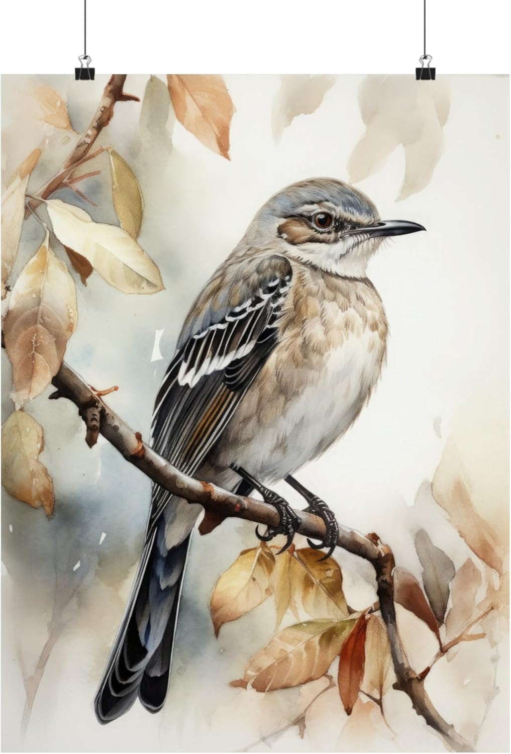 Amazon.com: Northern Mockingbird Bird Art Print, Bird Painting, Wall ...
