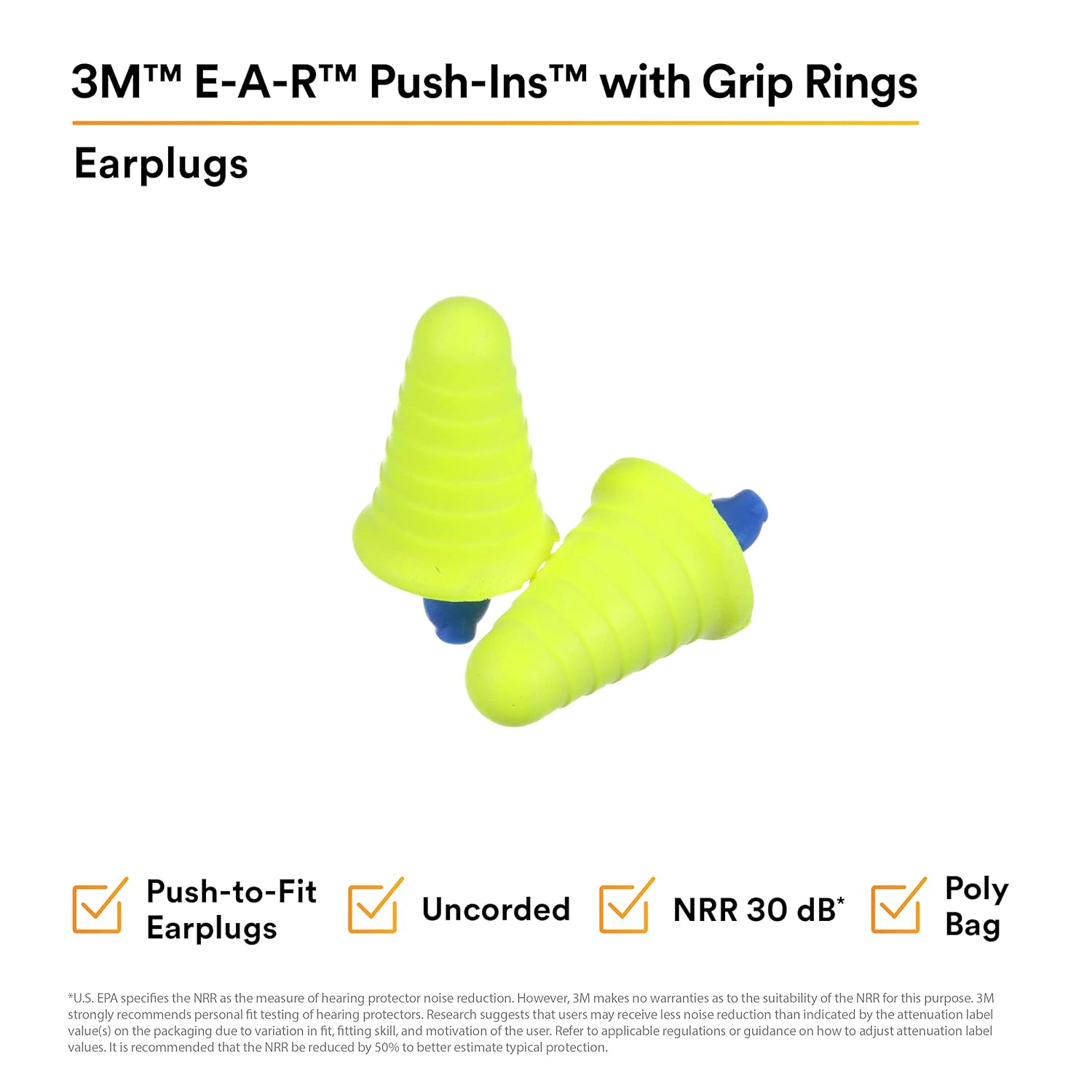 3M E-A-R Push-Ins 318-1008 con anillos de agarre sin cable bolsa de ...