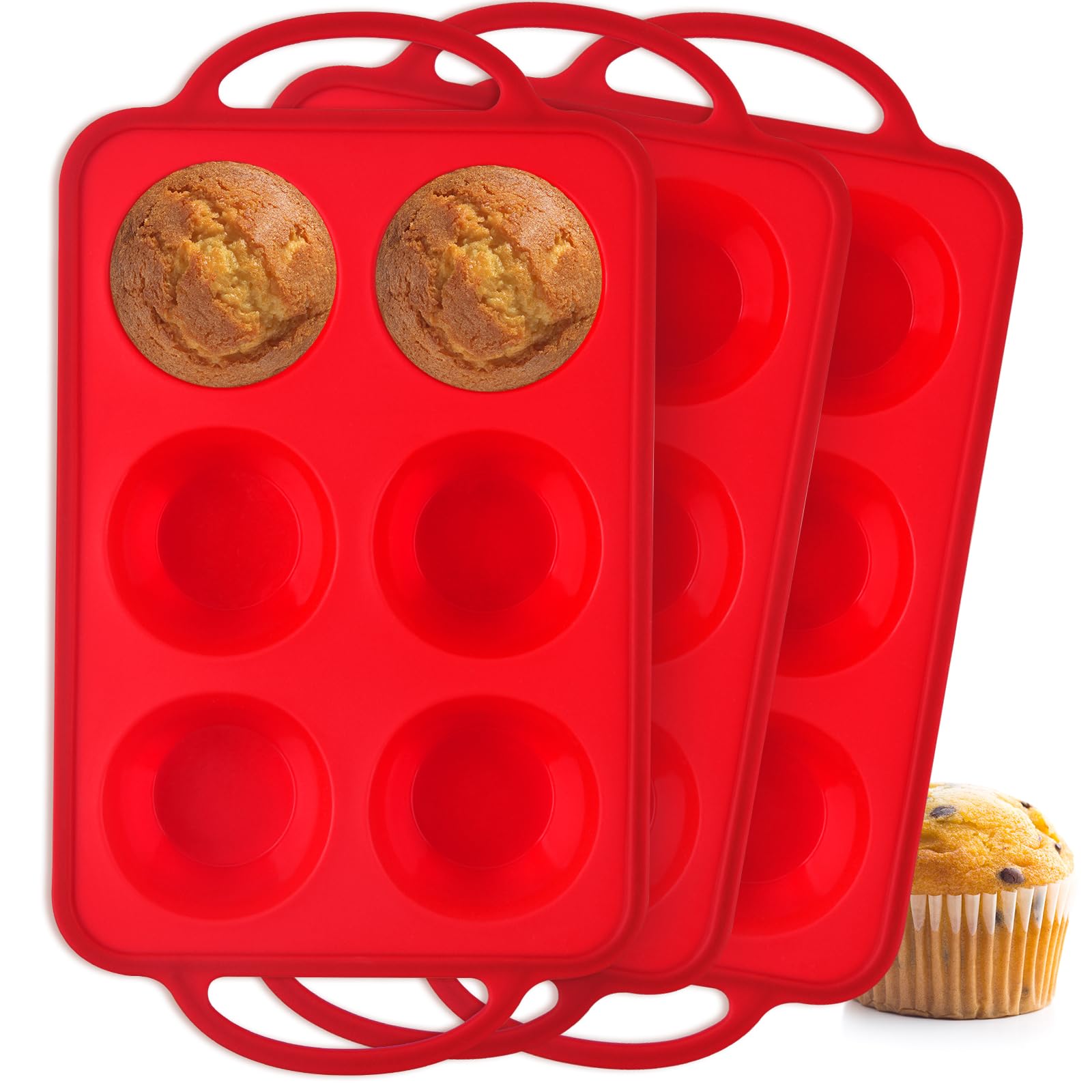 Amazon.com: 3 PCS Silicone Cupcake Pan, 6 Cups Silicone Muffin Pans For ...