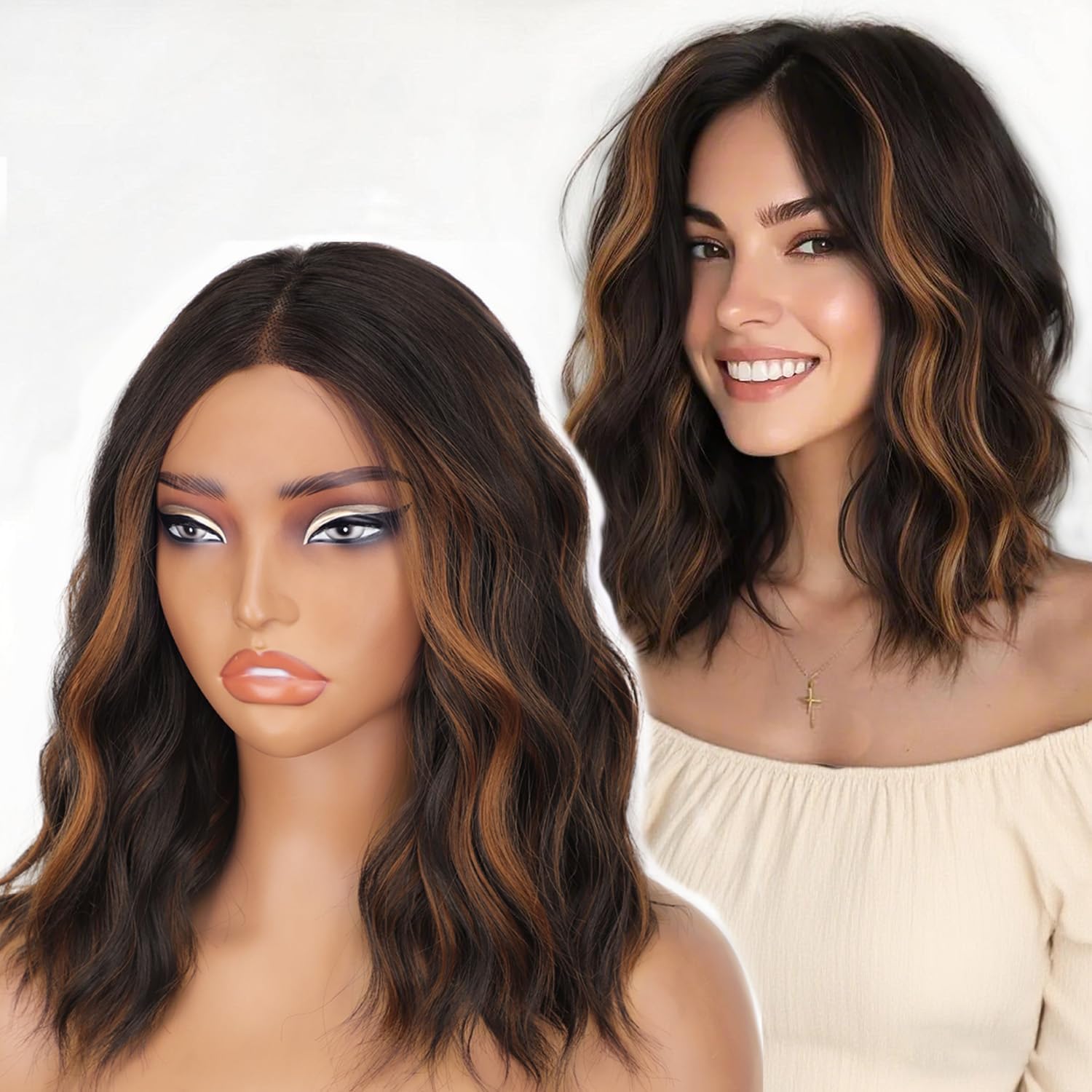 Amazon.com : AISI HAIR Ombre Blonde Wig for Women Medium Length Wave ...