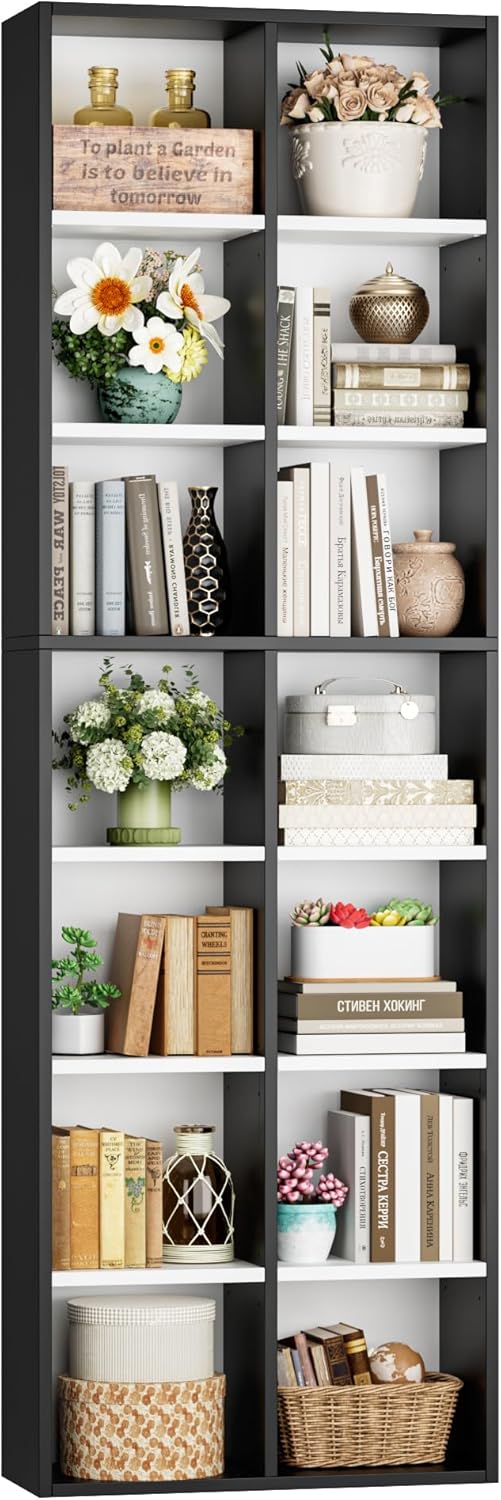 Amazon.com: FOTOSOK 71'' Tall Bookshelf, Double Wide Media Tower Rack ...