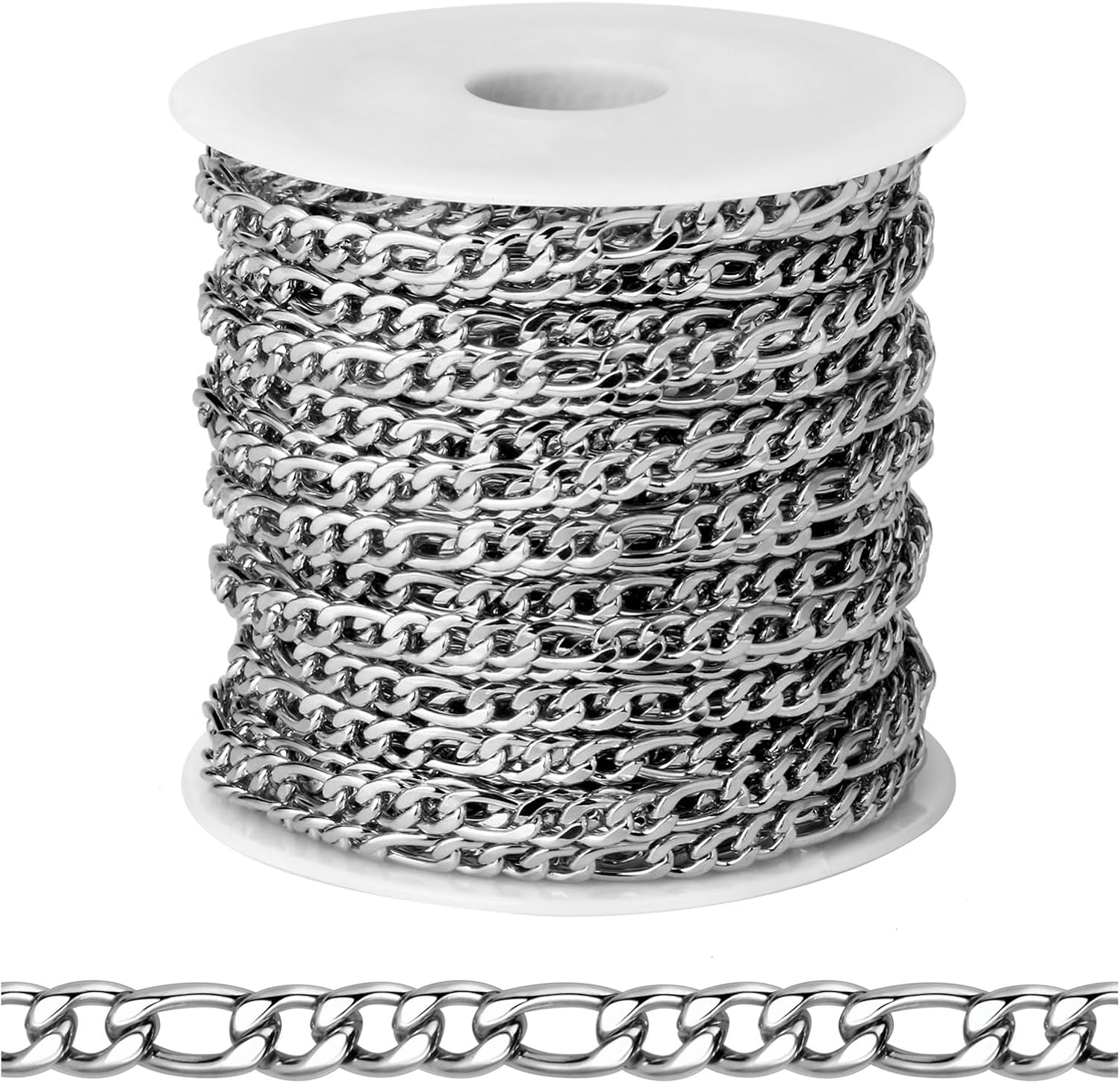Amazon.com: [33ft] Silver Figaro Chain for Jewelry Making, 3.5mm Wide ...