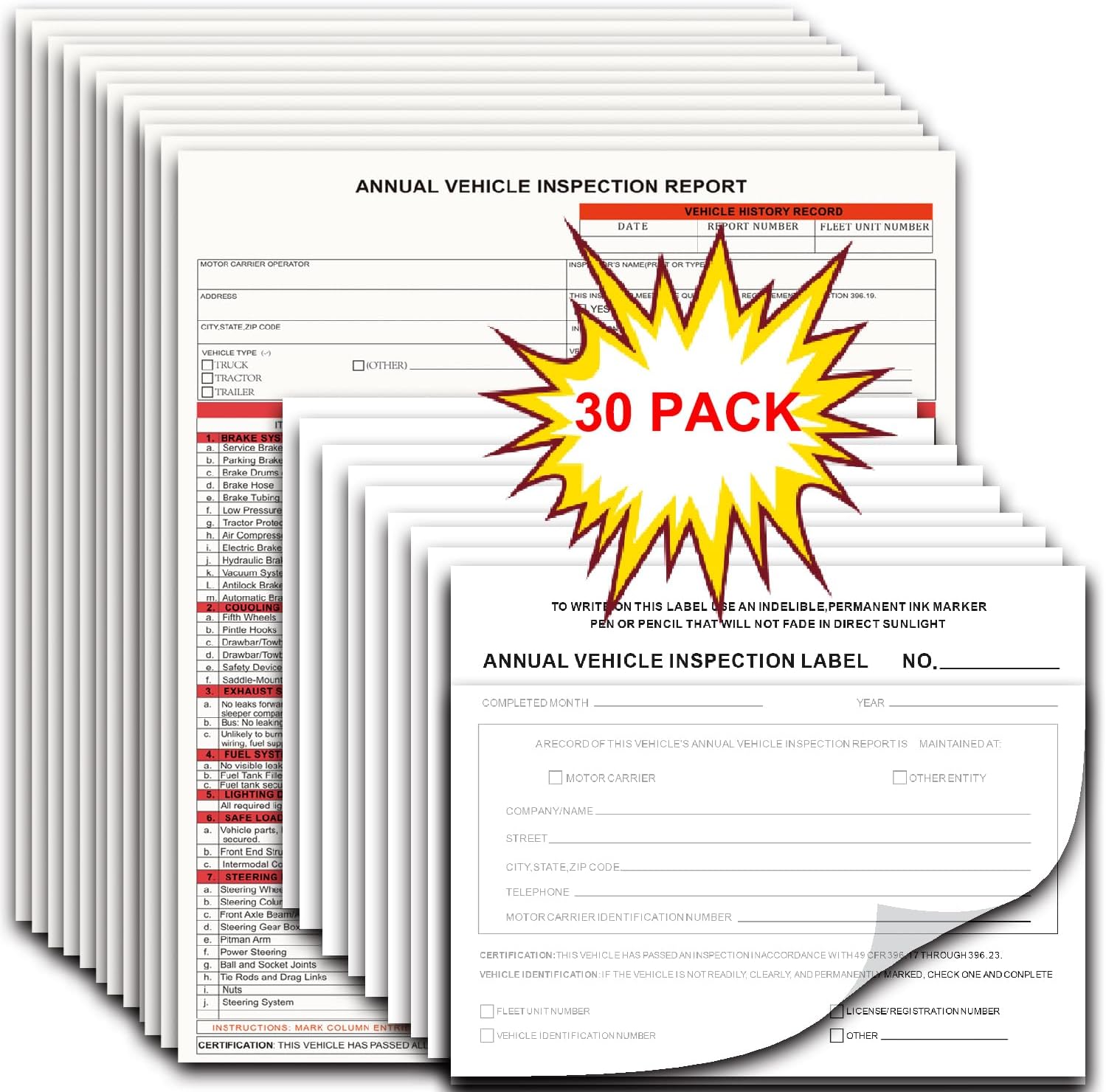 Amazon.com : Dot Inspection Forms and Stickers, AnnualVehicle ...