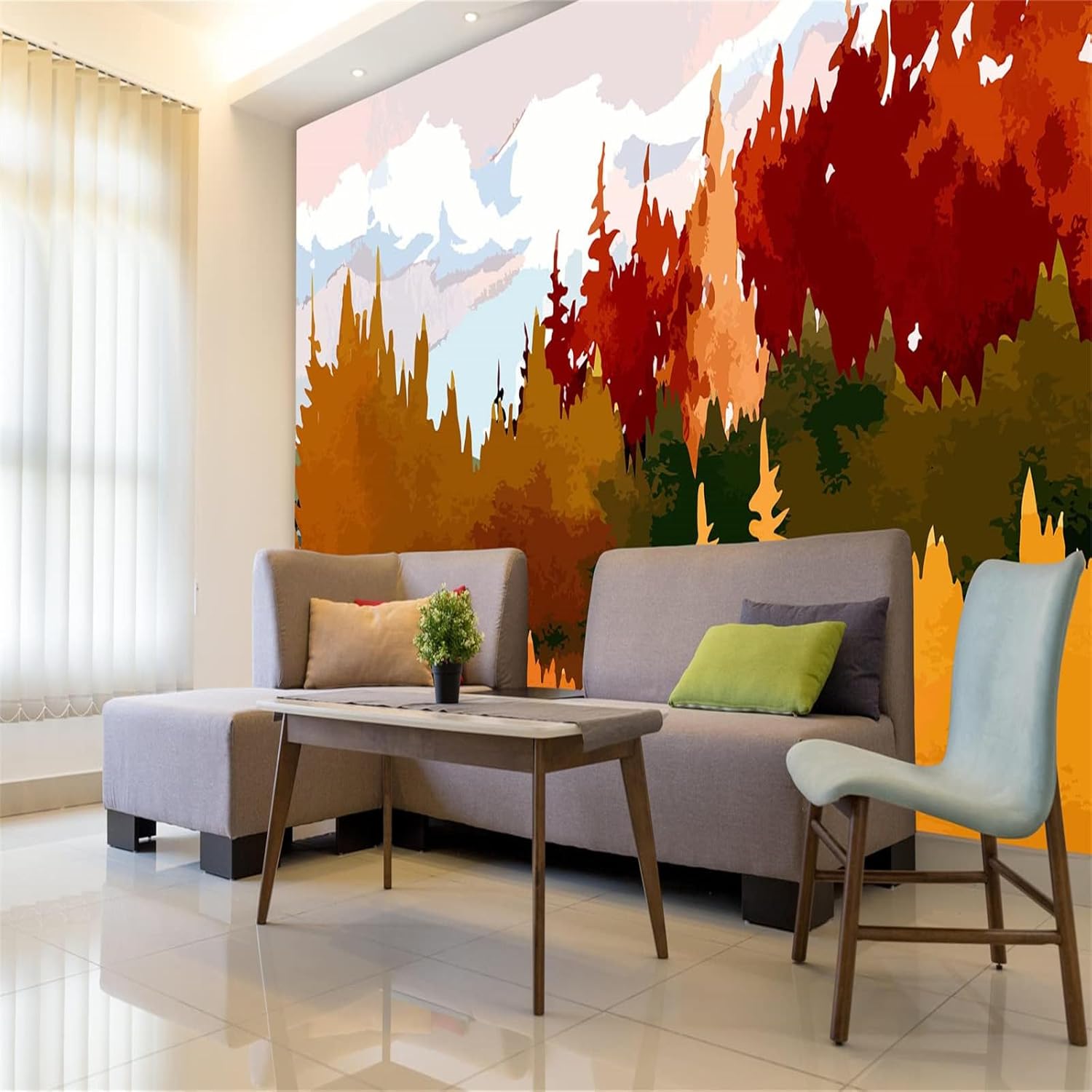 Snowy Mountain Maple Tree 3D Wall Murals, Natural Landscapes Large ...