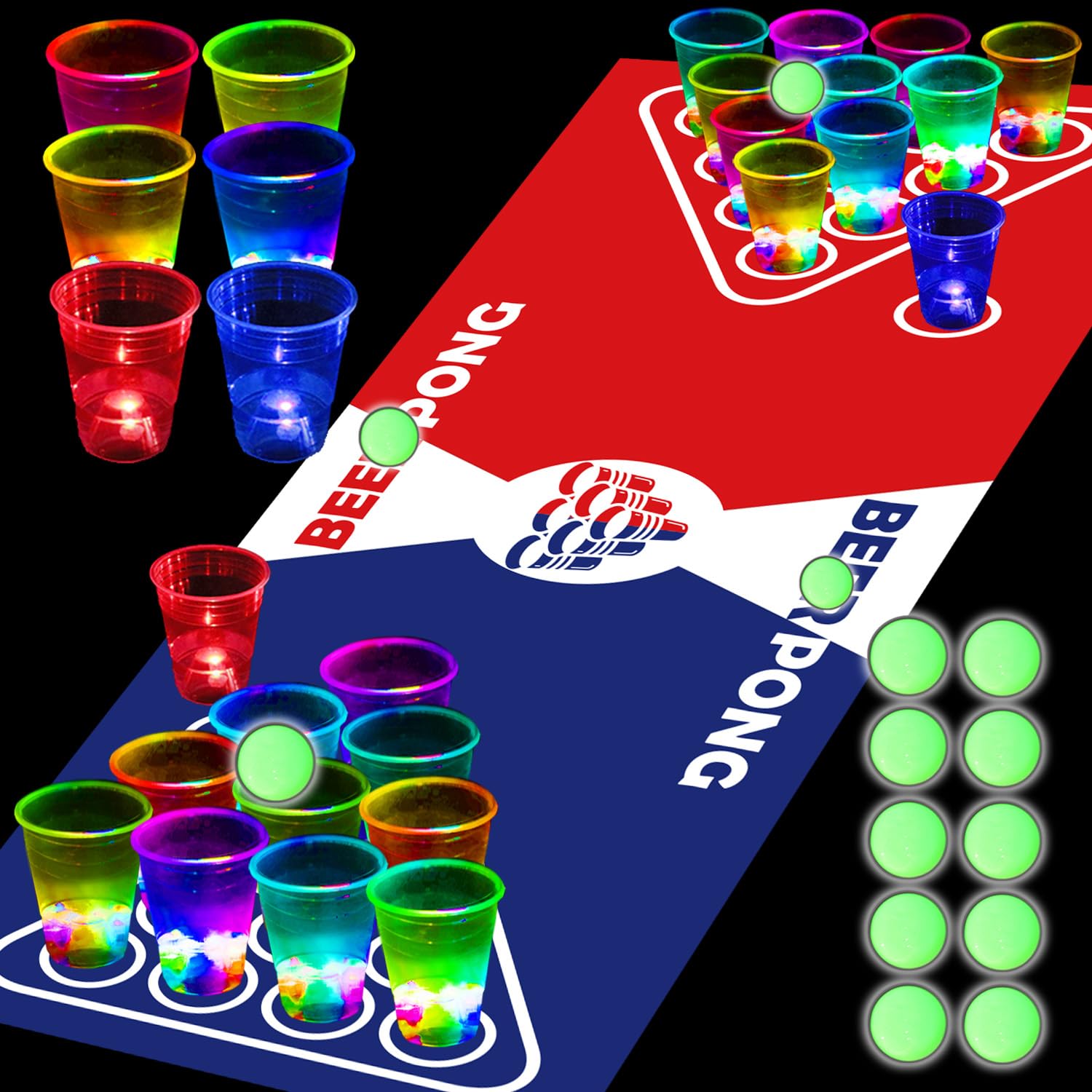 Amazon.com: noveltymeme Glowing Pong Table Mat Set Party Beverage Pong ...