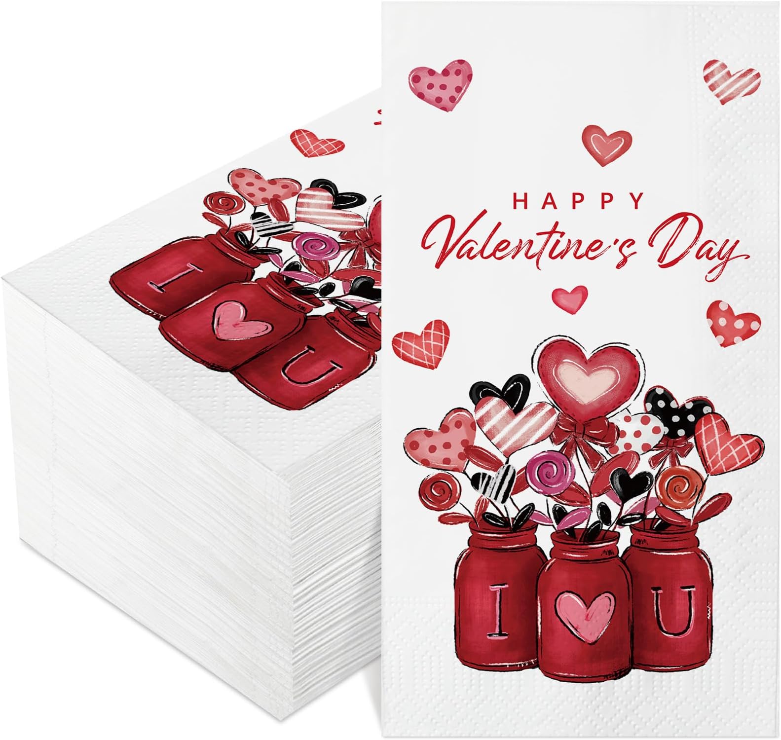 Amazon.com: AnyDesign 80Pcs Valentine’s Day Paper Napkins Watercolor ...