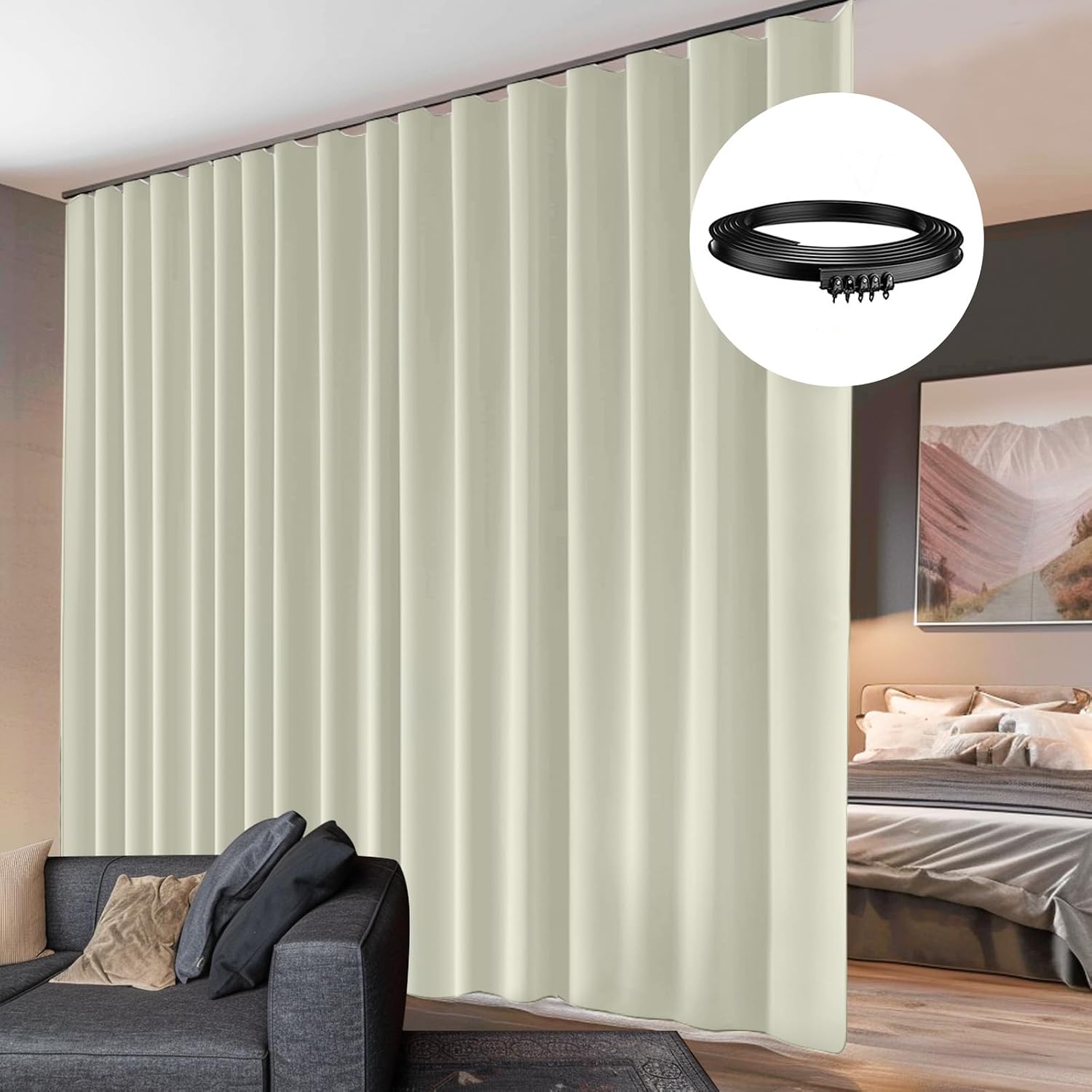 Cortina divisora de habitación con riel de techo flexible, cortinas de ...