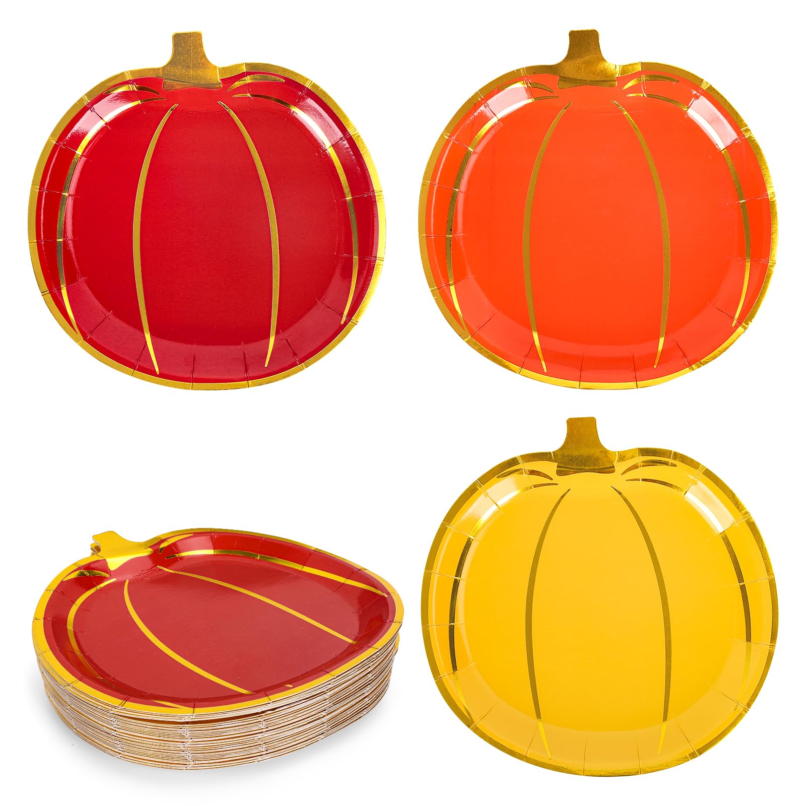 Amazon.com: Whaline 24Pcs Fall Pumpkin Paper Plates Foil Gold Pumpkin ...