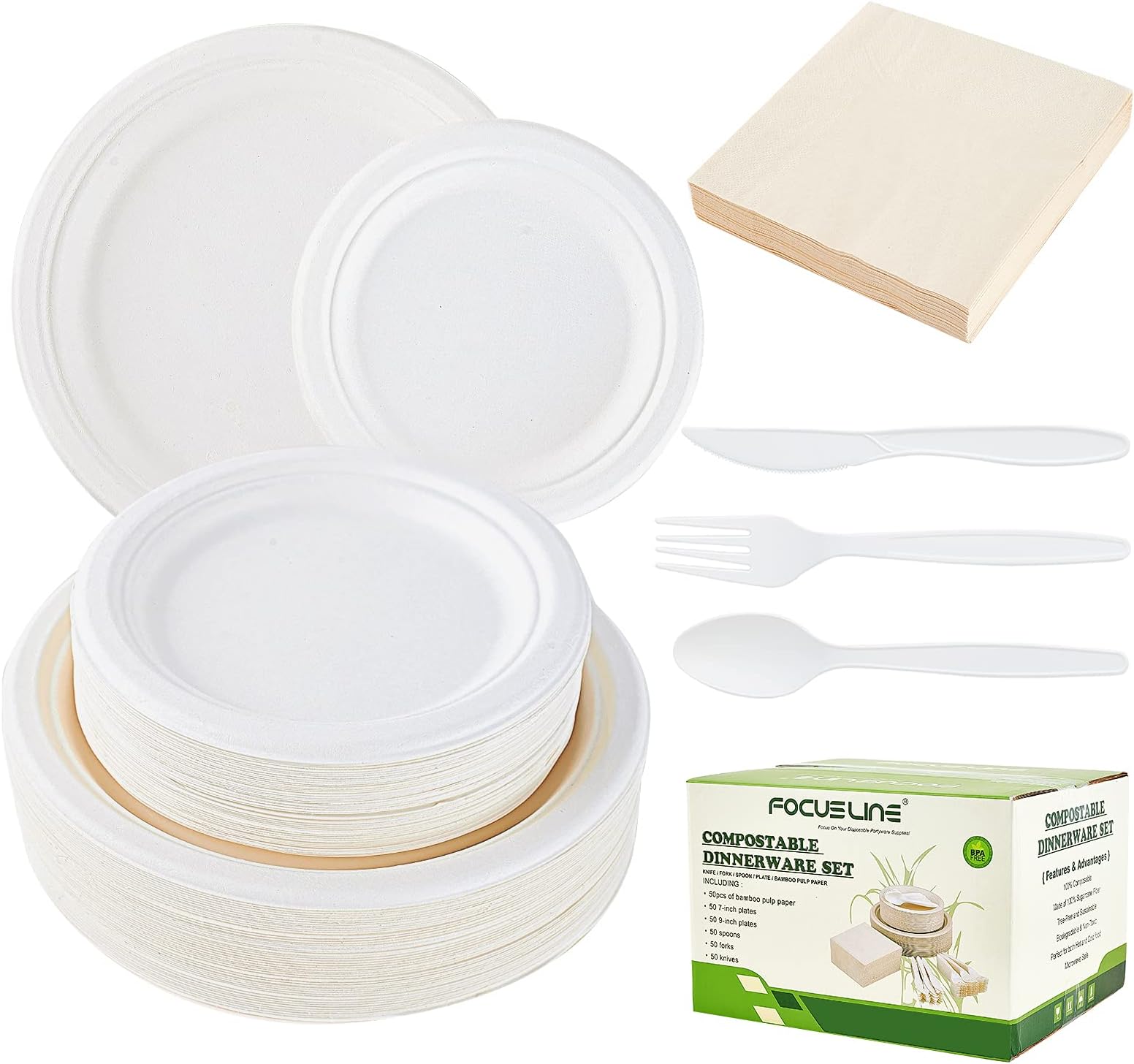 Amazon.com: RESTYLIFE 300pcs Compostable Paper Plates Set - Heavy-Duty ...