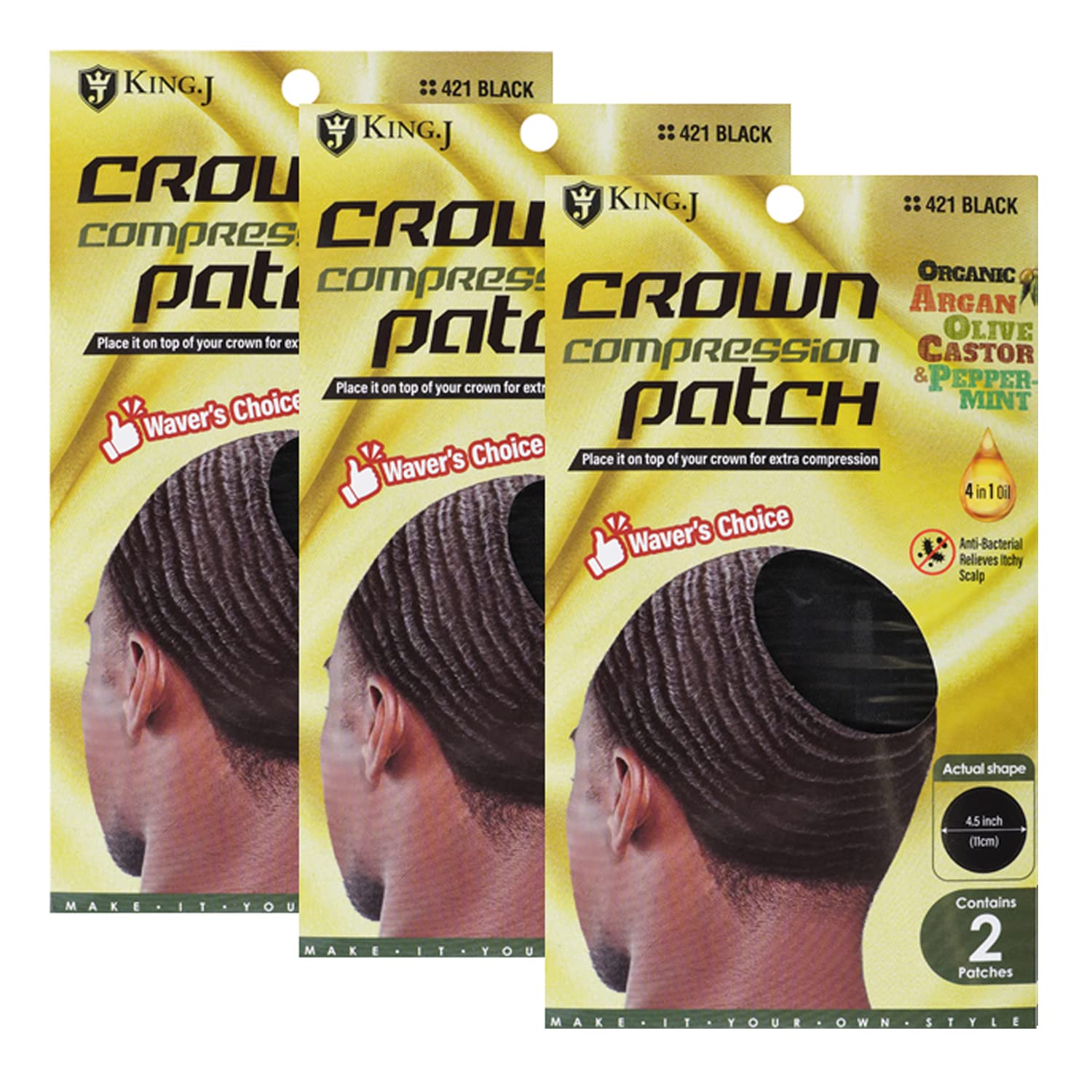 Amazon.com : King.J Crown Patch 360 Waver's Compression 2pcs 4.5" Rapid Waver's Crown ...