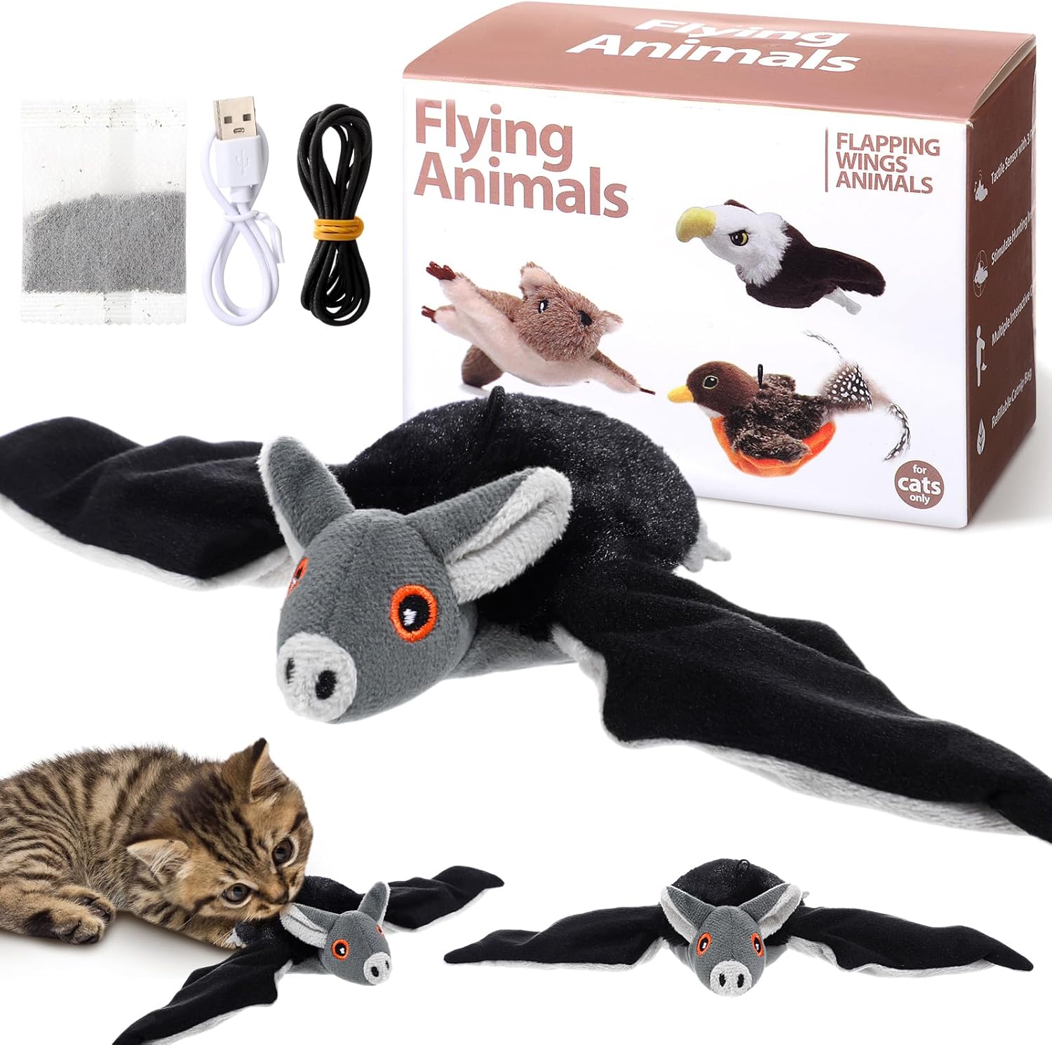 Amazon.com : MiniInflat Interactive Flapping Bat Cat Toy with Chirping ...