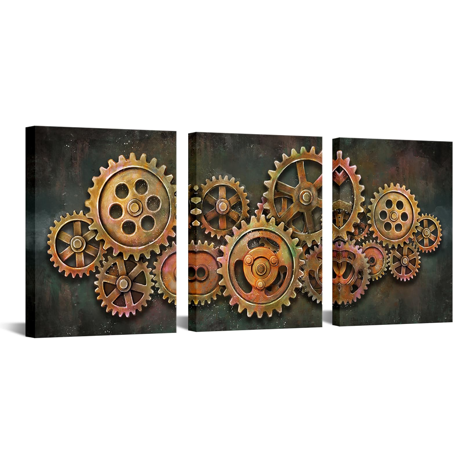 Amazon.com: iHAPPYWALL 3 Pieces Abstract Gear Wheel Canvas Wall Art ...