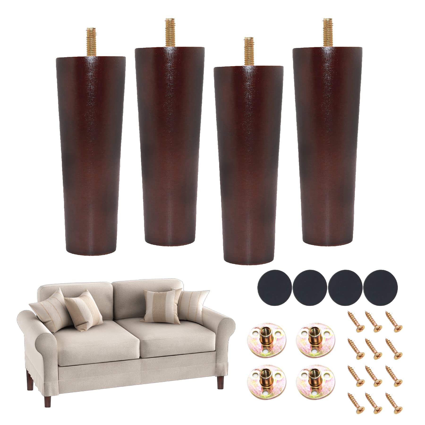 KENIY Wood Furniture Legs,6 Inch Round Mid Century Modern Legs for Sofa ...