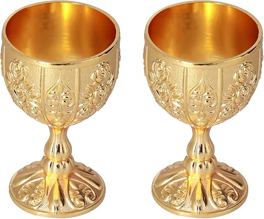 Amazon.com | 2Pcs Gold Goblet Cup, Vintage Metal Embossed Wine Cup ...