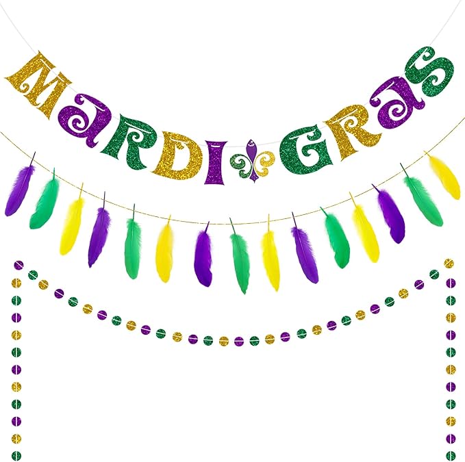 Amazon.com: Mardi Gras Party Decorations Set, Glitter Mardi Gras Banner ...