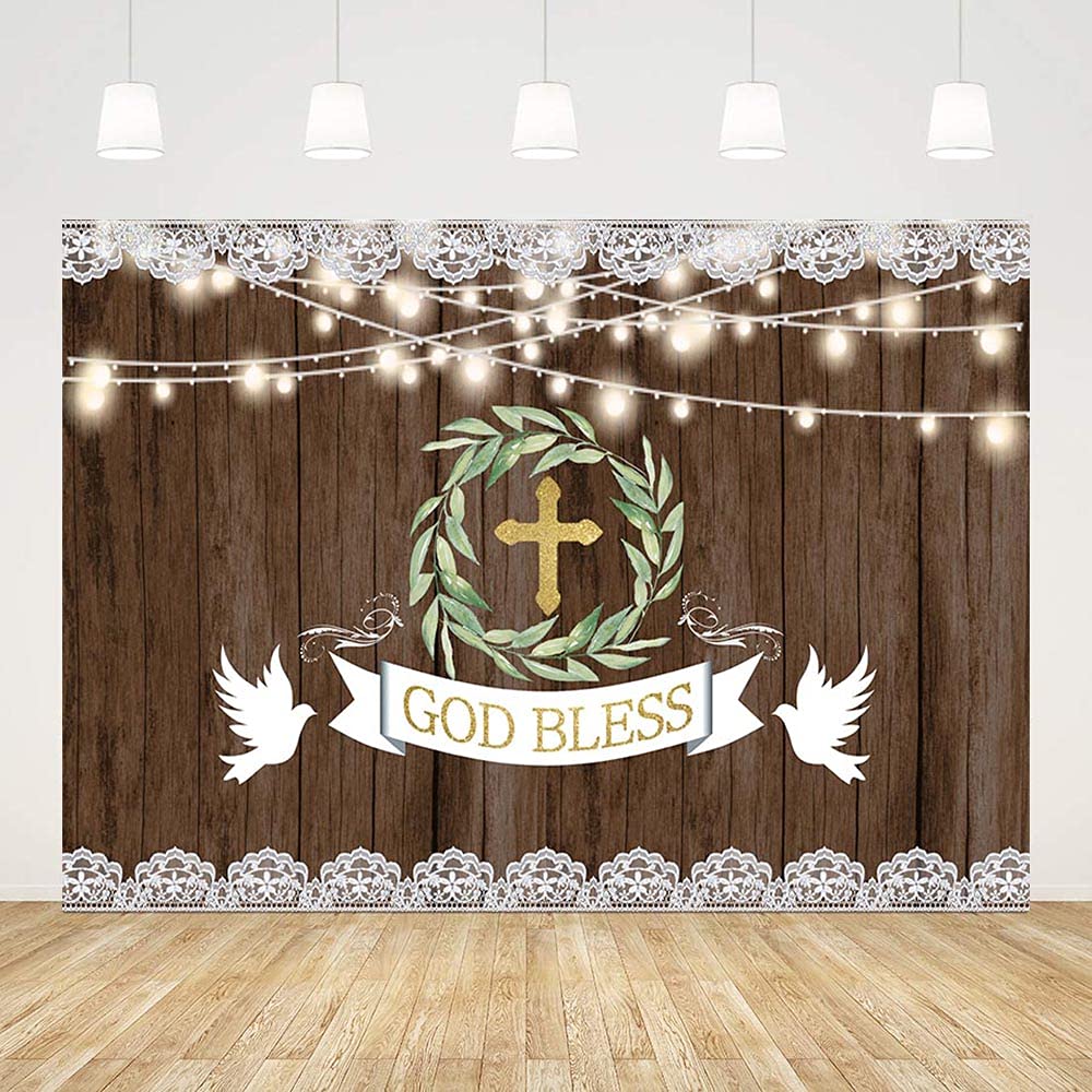 7x5ft God Bless Backdrop First Holy Communion Baptism Cross Ribbon ...