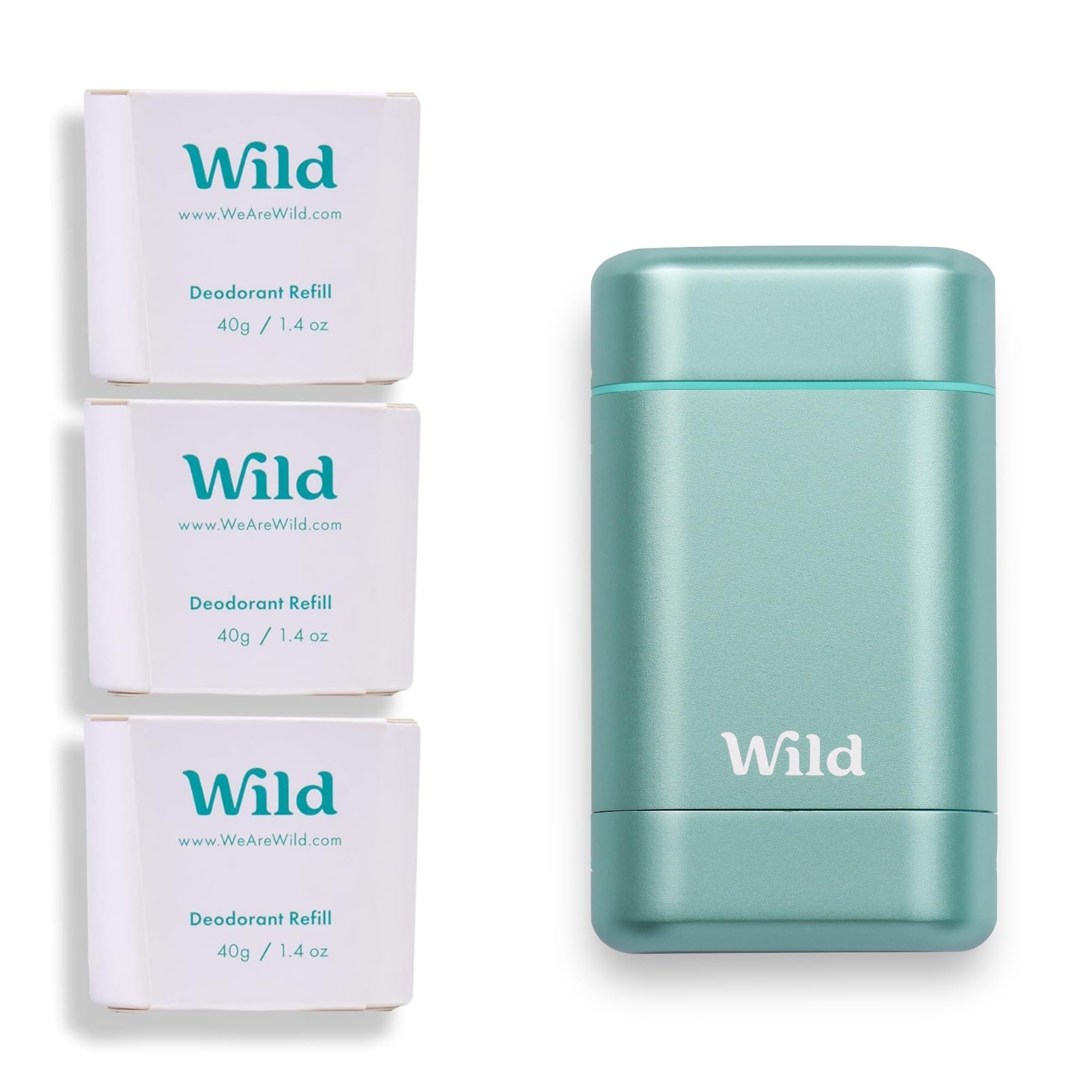 Wild - Natural Refillable Deodorant - Aluminium Free - Aqua Case with 3 ...