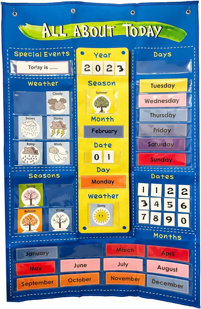 Amazon.com: Medeer Calendar and Weather Pocket Chart, Pocket Classroom ...