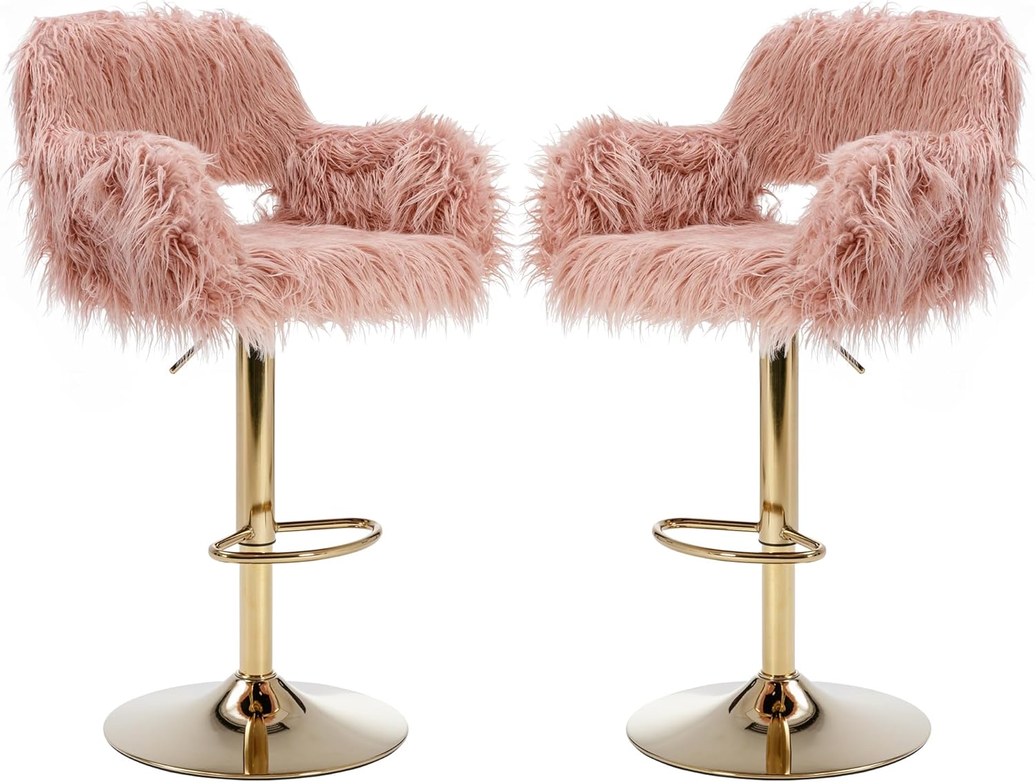 Amazon.com: GOOLON Pink Bar Stools Set of 2, Fuzzy Gold Counter Stools ...
