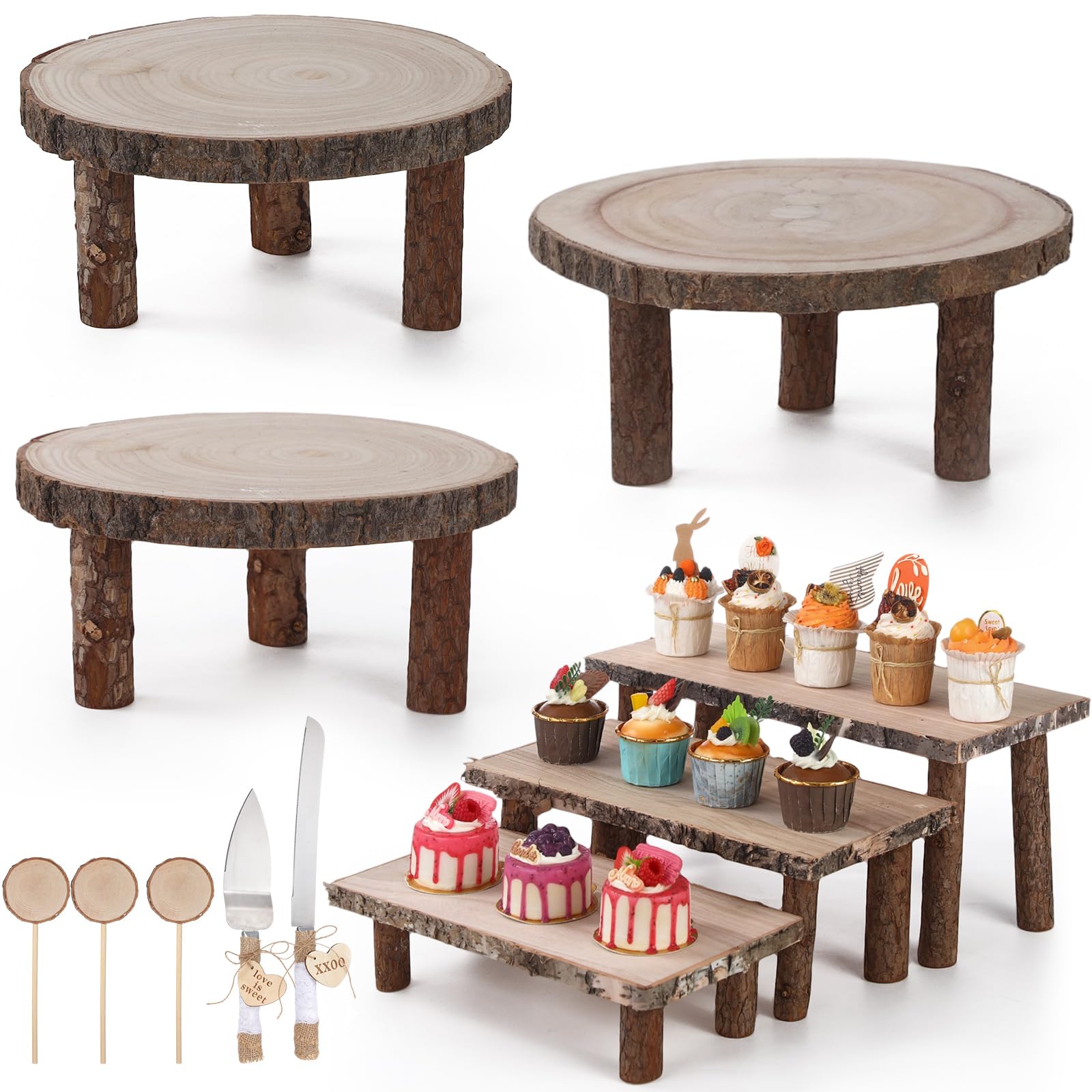 Amazon.com: Jetec 11 Pcs Wood Cake Stand Rectangular Round Rustic ...